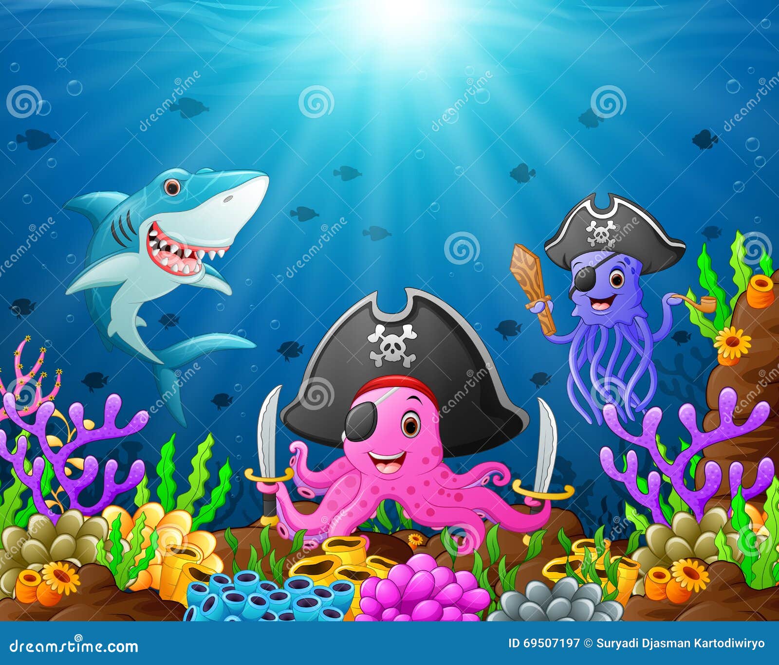 Under havet vektor illustrationer. Illustration av fartyg - 69507197