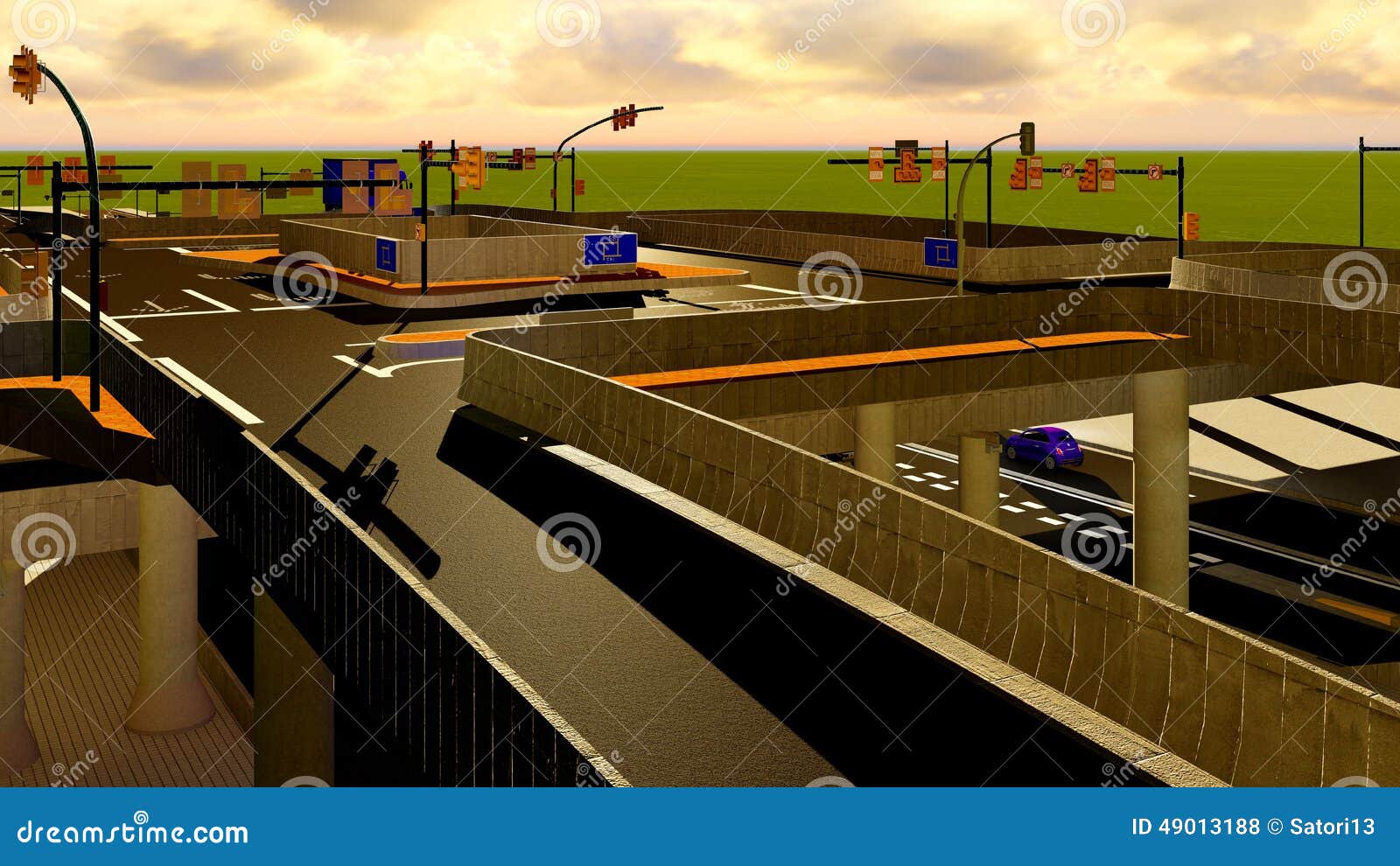 Car Overpass Crosses The Highway. Road Interchange. Illustration ...