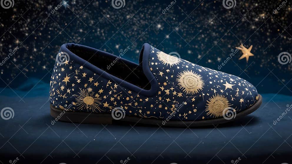 Galactic Elegance: Slippers Featuring Stars and Celestial Designs Stock ...