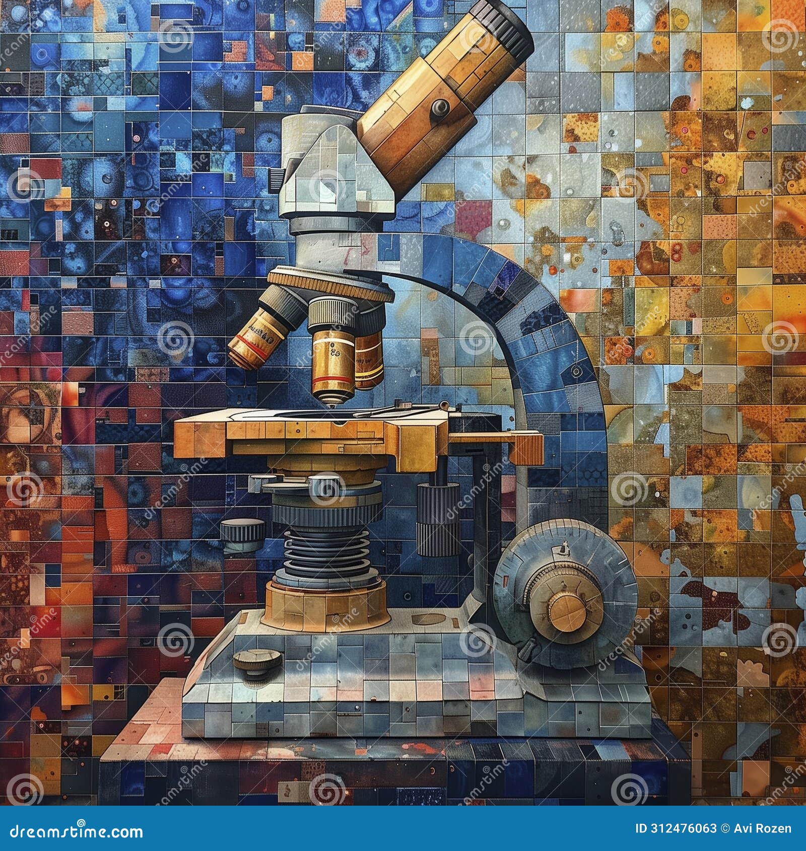 Under the Microscope. Pixelated Microscope in Digital Mosaic Stock ...