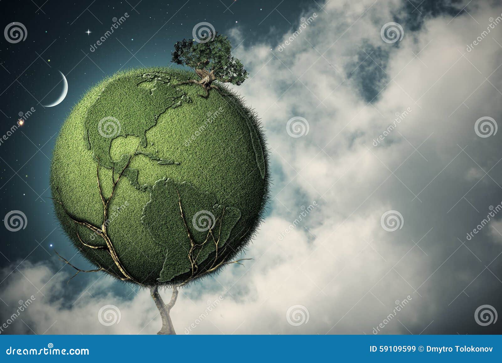 Under the Night Skies. Earth Tree Stock Illustration - Illustration of ...