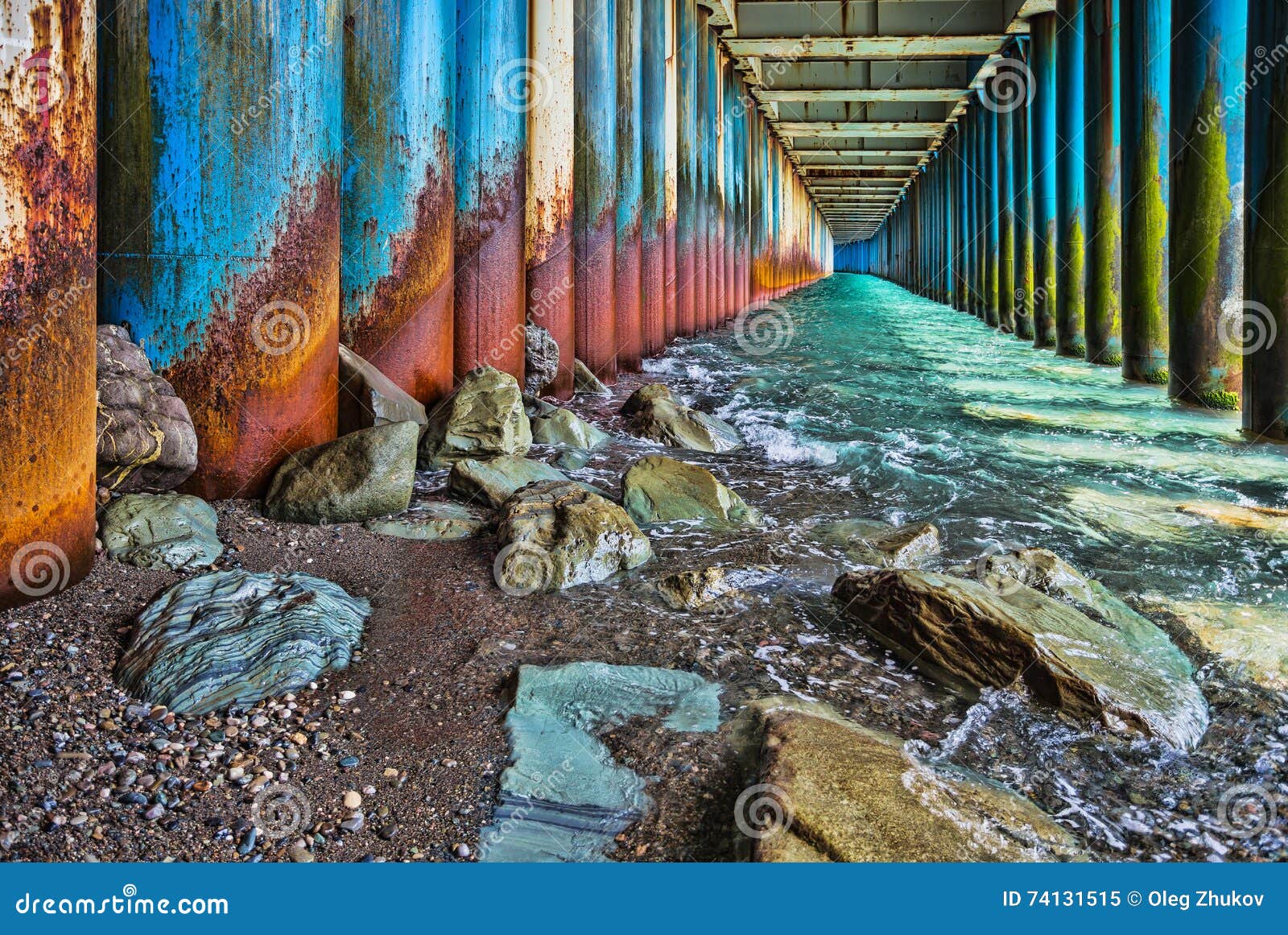 Under the old rusty bridge stock image. Image of pier - 74131515