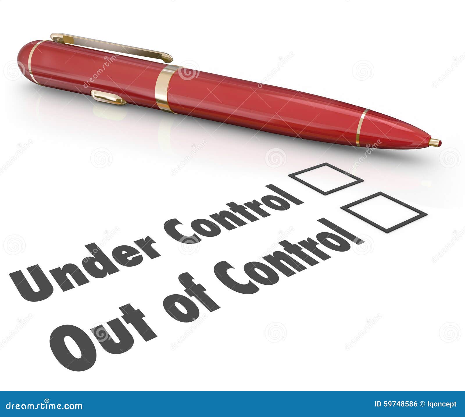Under or Out of Control Pen Check Boxes Managing Project Well or Stock ...