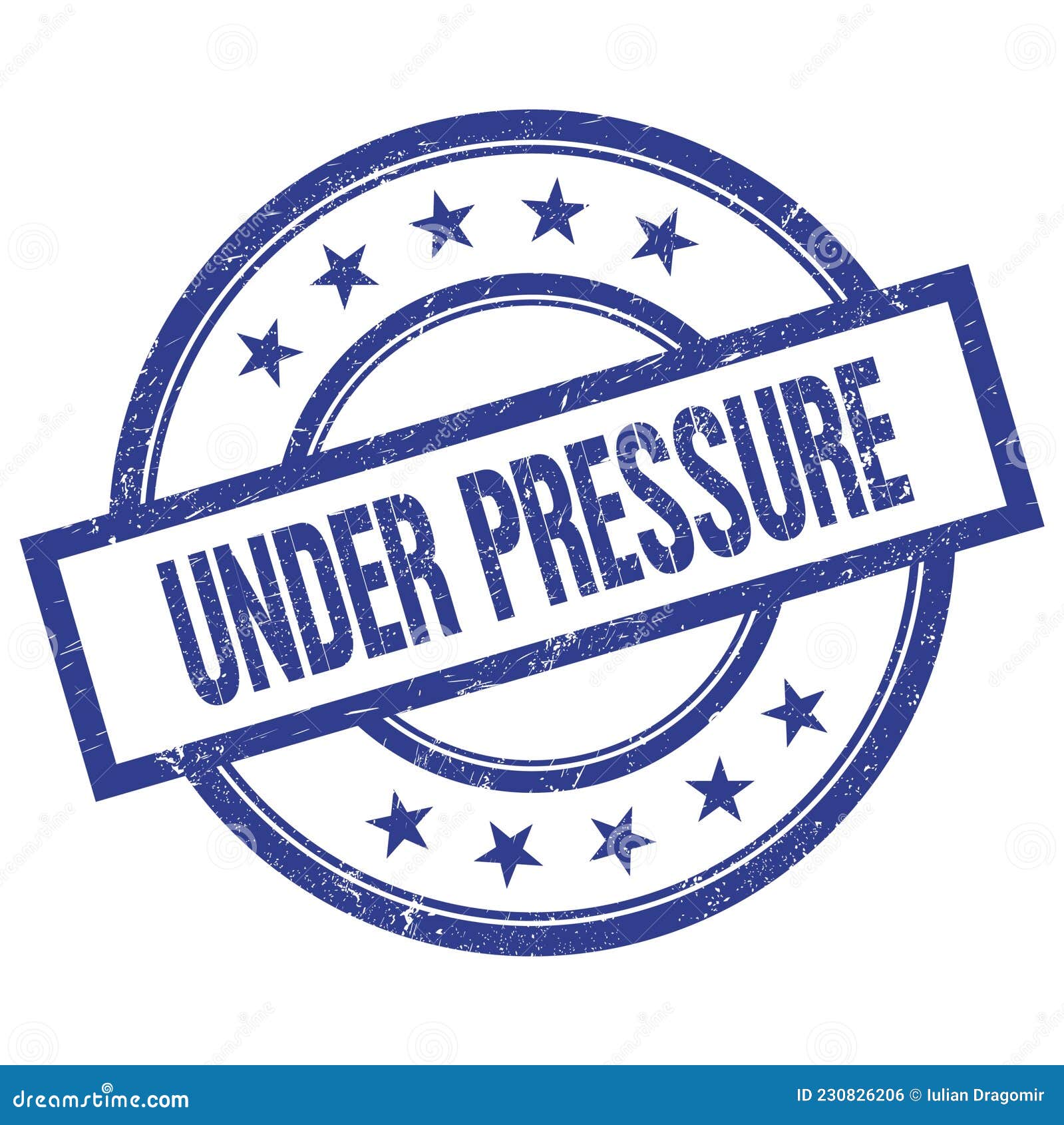 UNDER PRESSURE Text Written on Blue Vintage Round Stamp Stock ...
