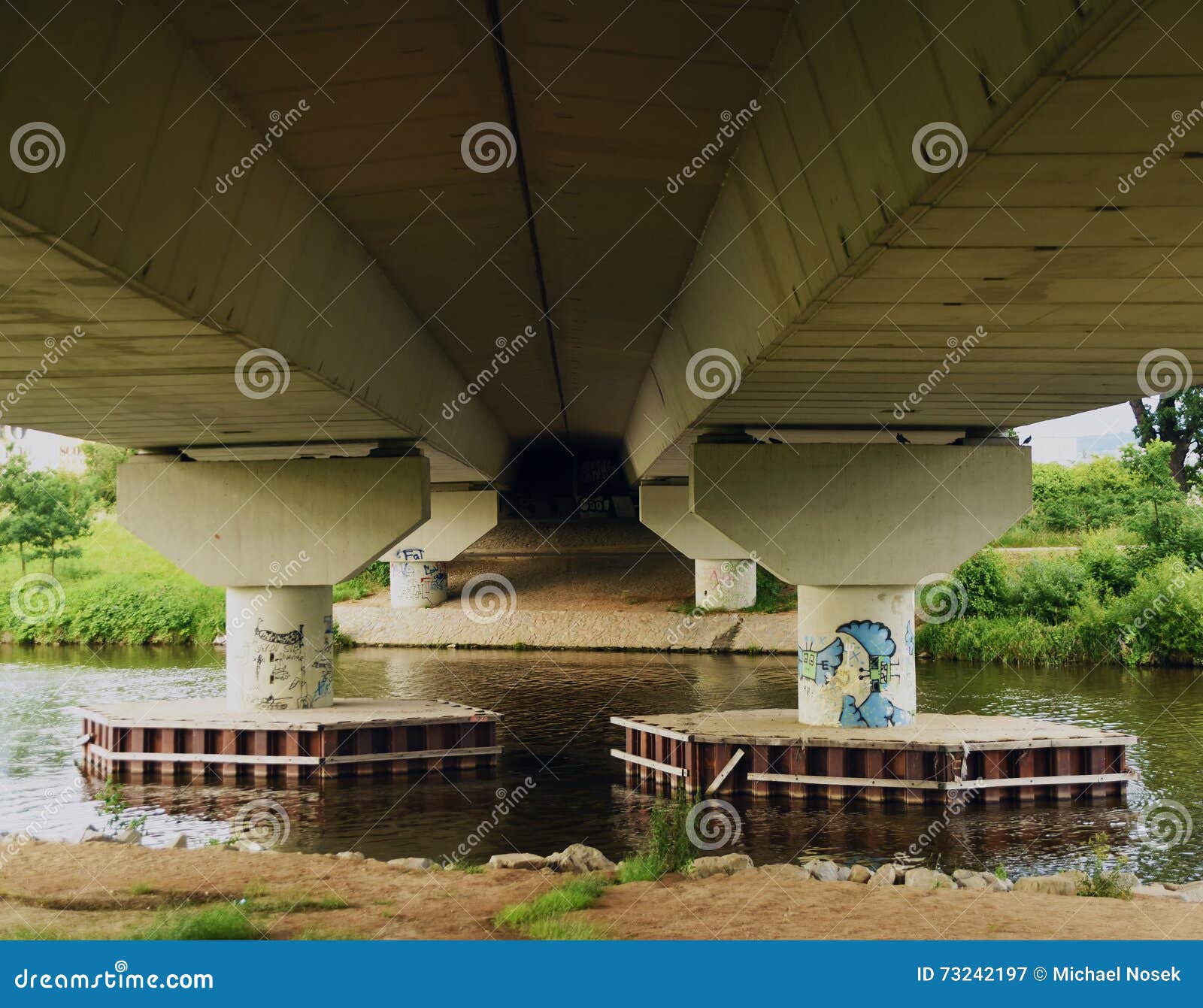 Under Road Bridge Near River Vltava Editorial Photography - Image of ...
