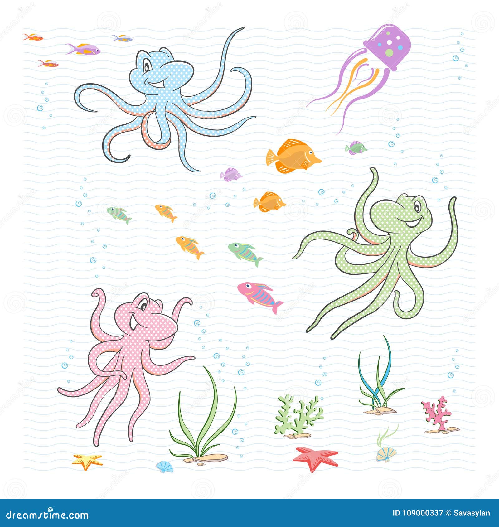 Under the sea stock vector. Illustration of octopus - 109000337