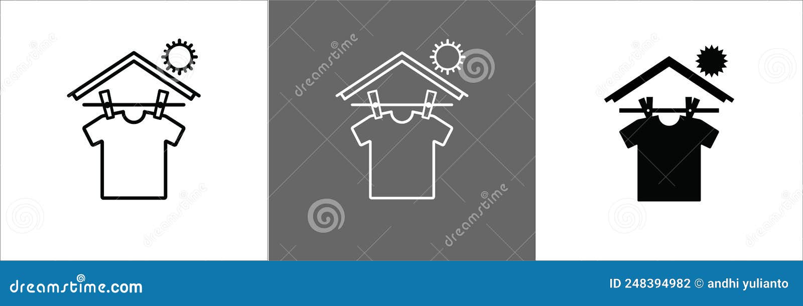 Under the Sun Shade Clothesline Icon Set. Clothes Drying Line Inside ...
