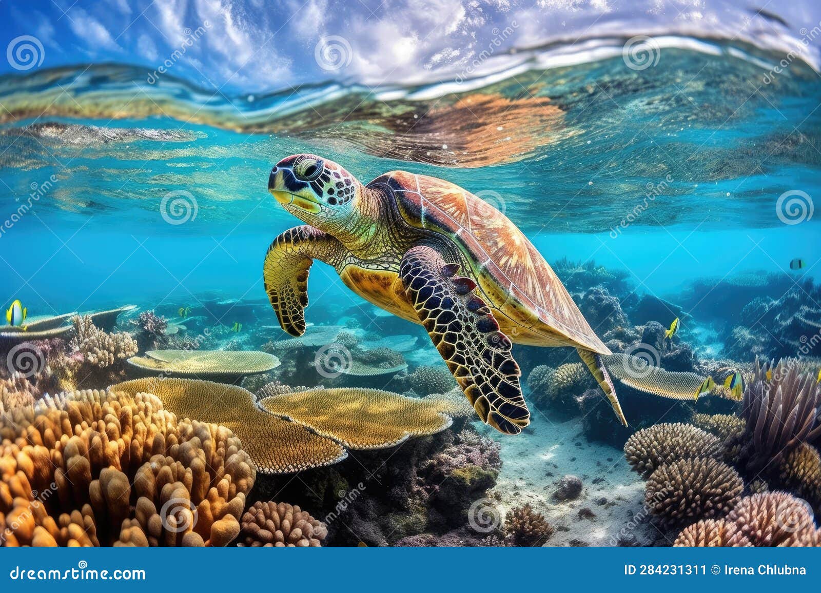 Under Water Sea Turtle. Diving Scene of Turtle Undersea Stock ...