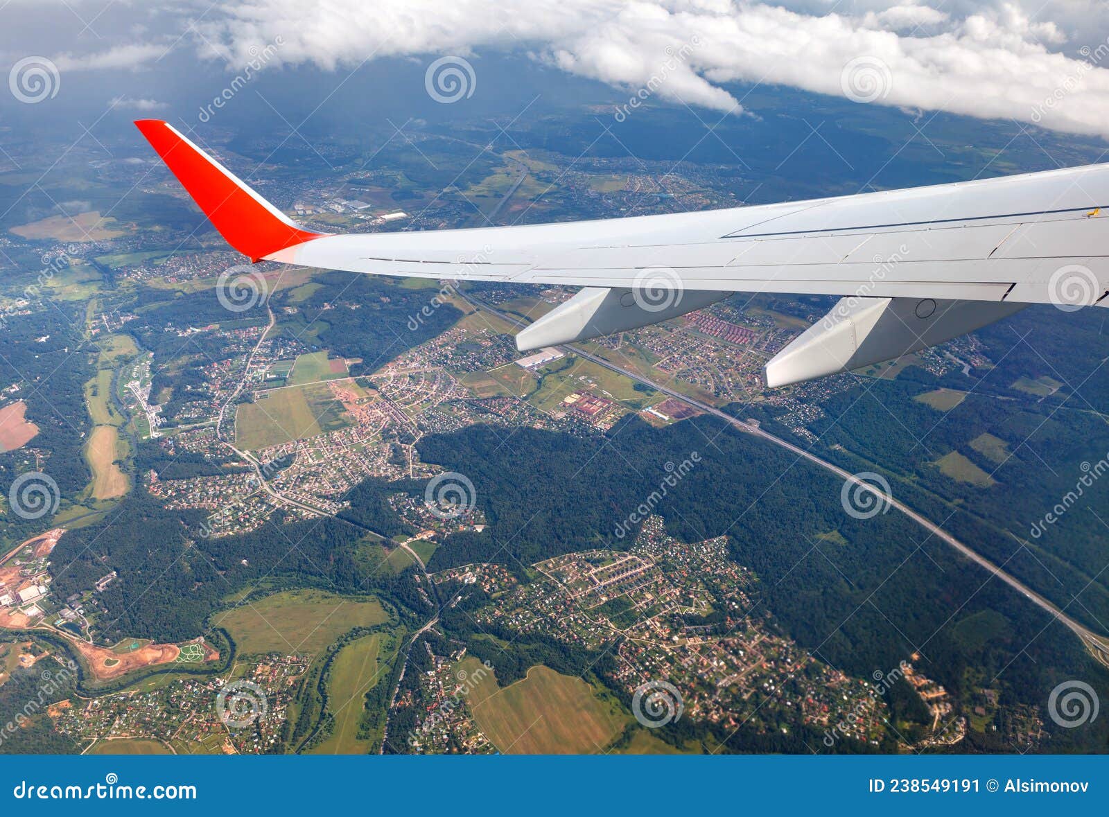 Under the Wing of the Plane Forests, Fields and Houses Stock Image ...