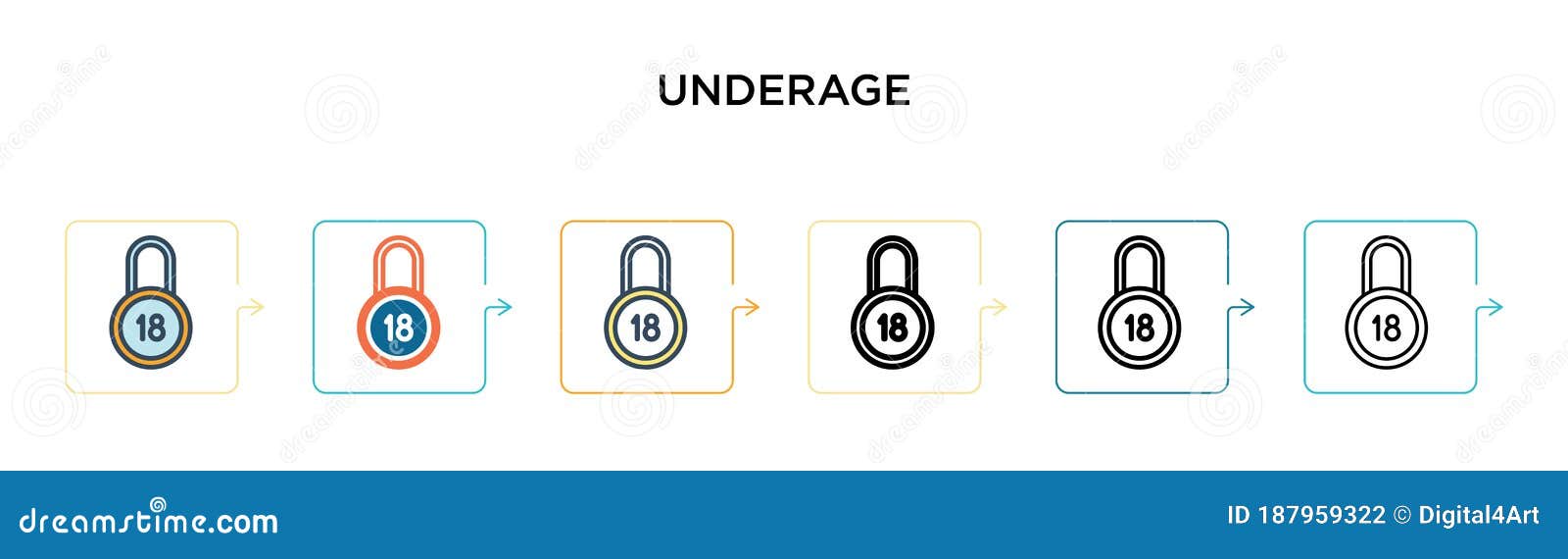 Underage Vector Icon in 6 Different Modern Styles. Black, Two Colored ...