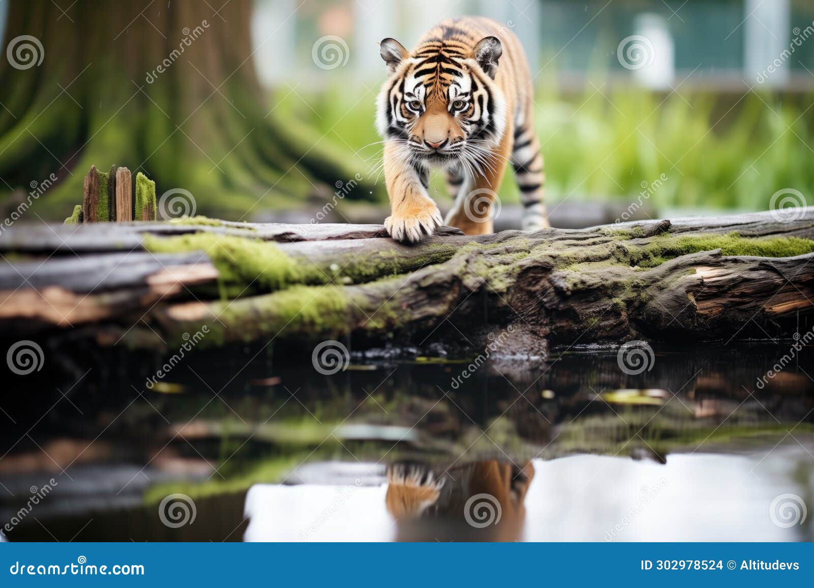 Underbelly View of a Tiger Walking on a Log Stock Illustration ...