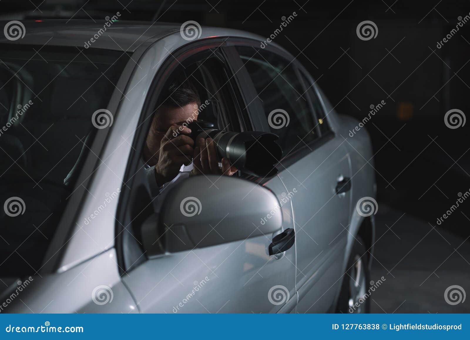 Undercover Male Agent Doing Surveillance by Camera Stock Photo - Image ...