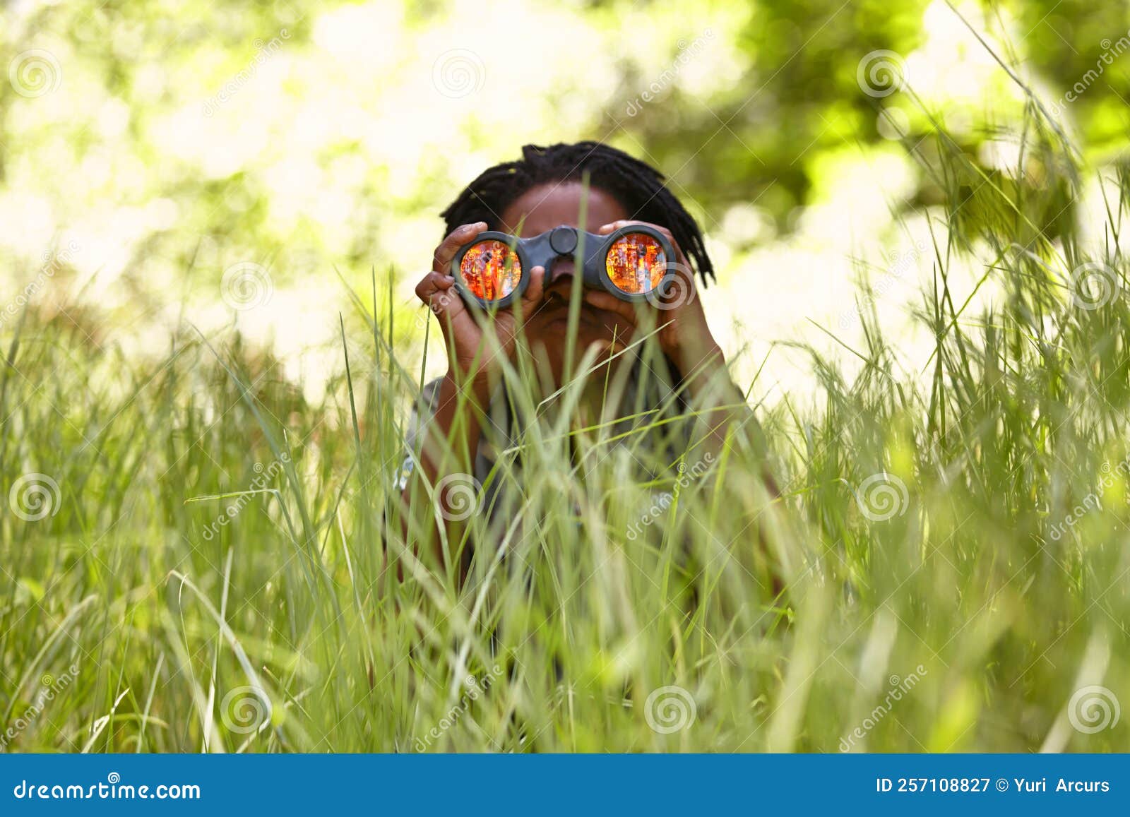 Undercover Spy Training in the Fields. a Young Boy Enjoying Nature with ...