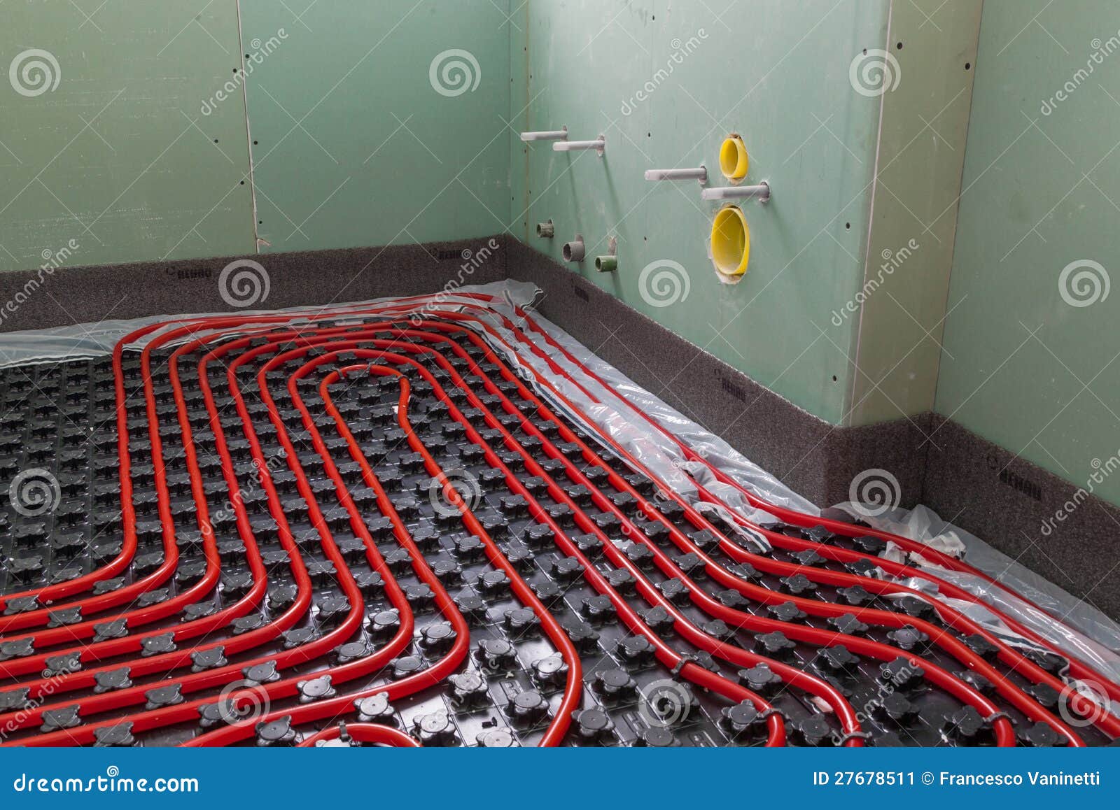 Underfloor Heating System Installation. Close Up On Water Floor Heating ...