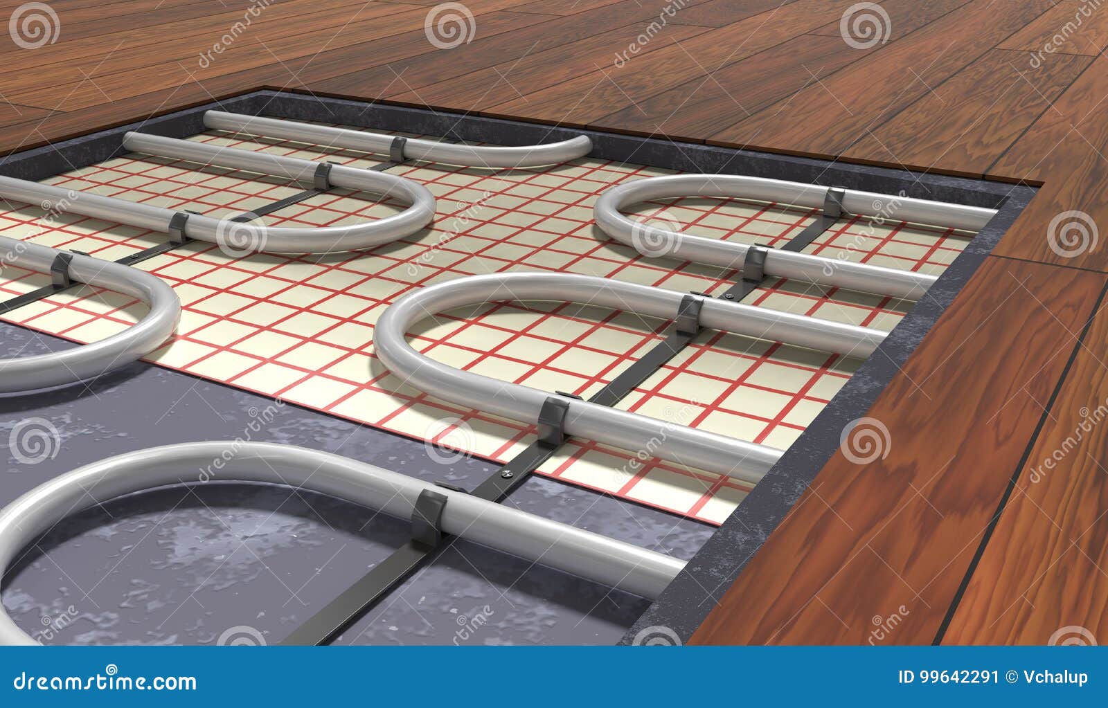 Underfloor Heating System Under Wooden Floor. 3D Rendered Illustration ...
