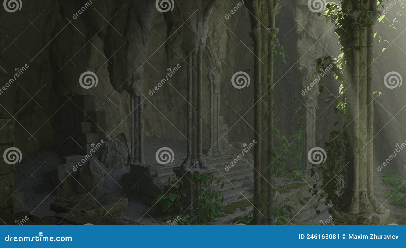 Underground Abandoned Temple Isolated White Background 3d Illustration ...