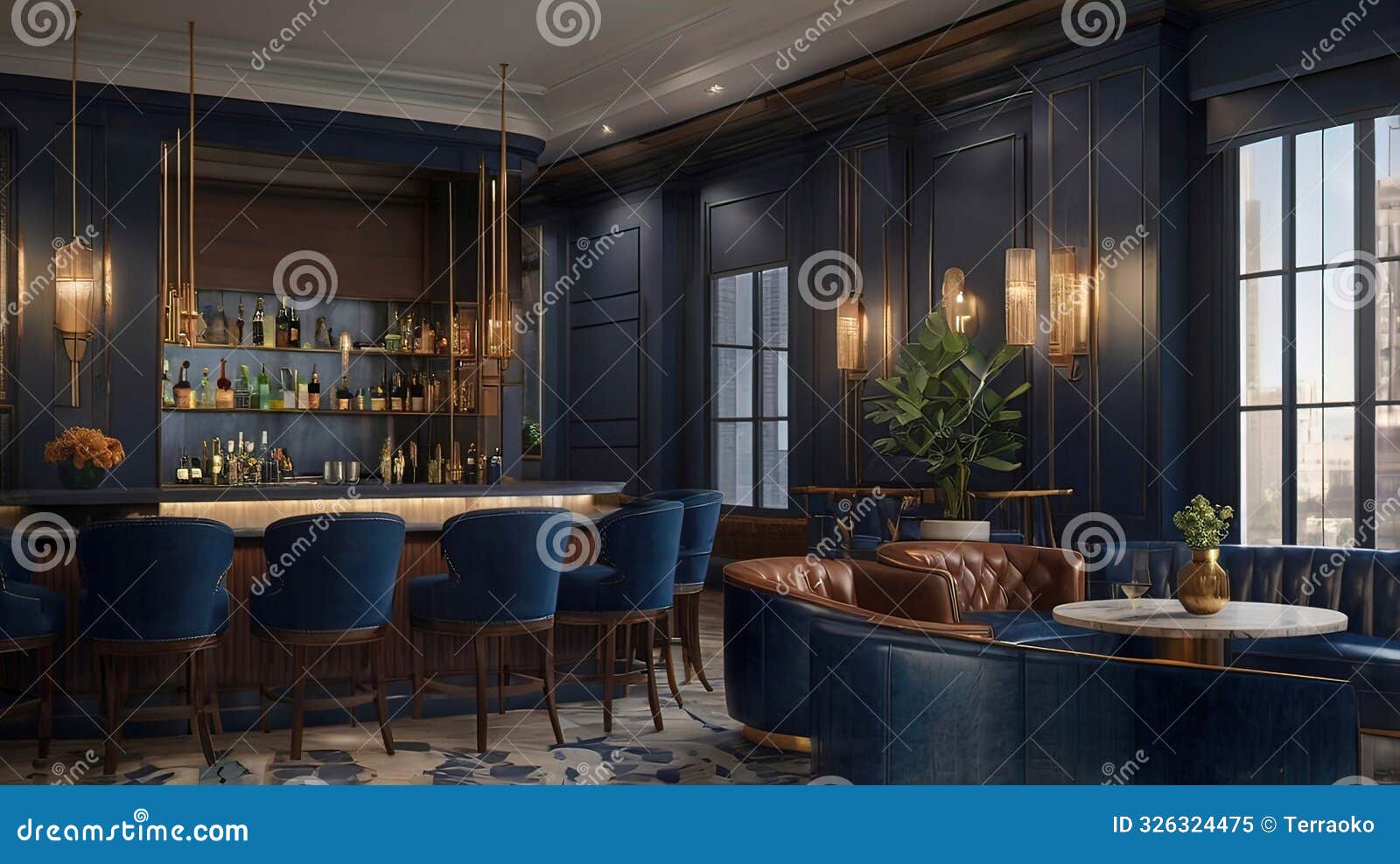 Underground Bar Interior Rendering, Modern Bar Interior Design Style ...