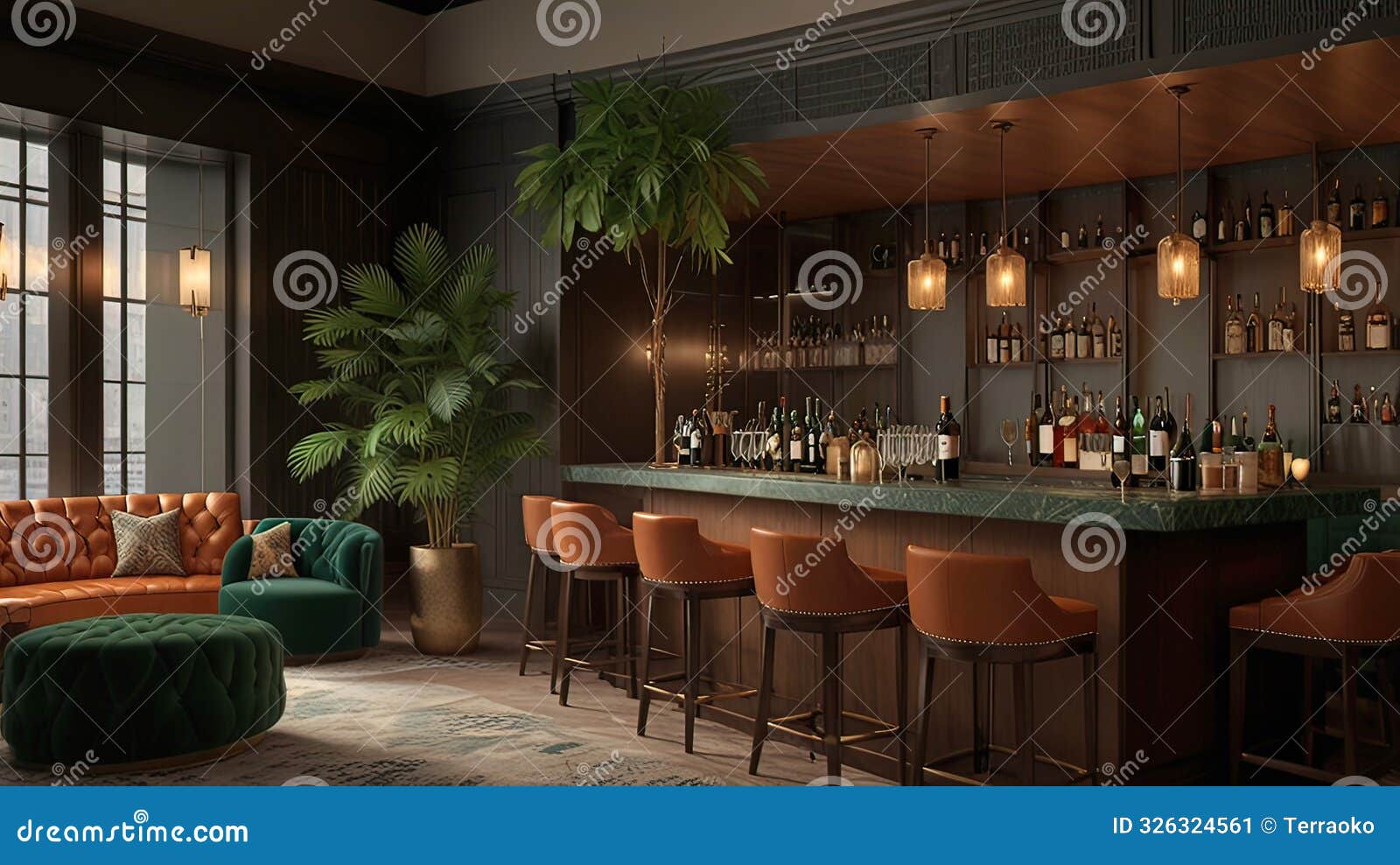 Underground Bar Interior Rendering, Modern Bar Interior Design Style ...