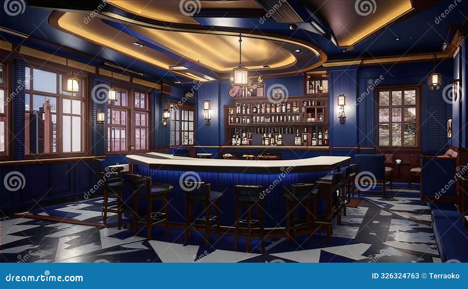 Underground Bar Interior Rendering, Modern Bar Interior Design Style ...
