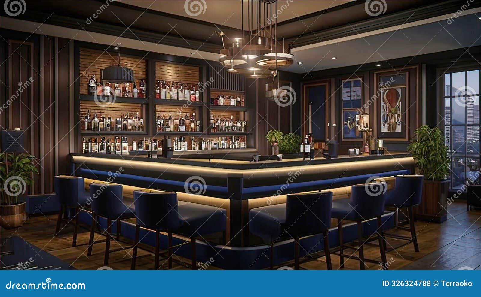 Underground Bar Interior Rendering, Modern Bar Interior Design Style ...