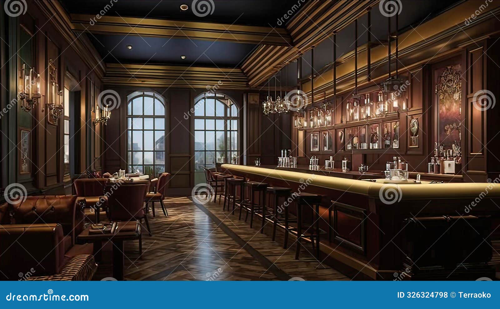 Underground Bar Interior Rendering, Modern Bar Interior Design Style ...