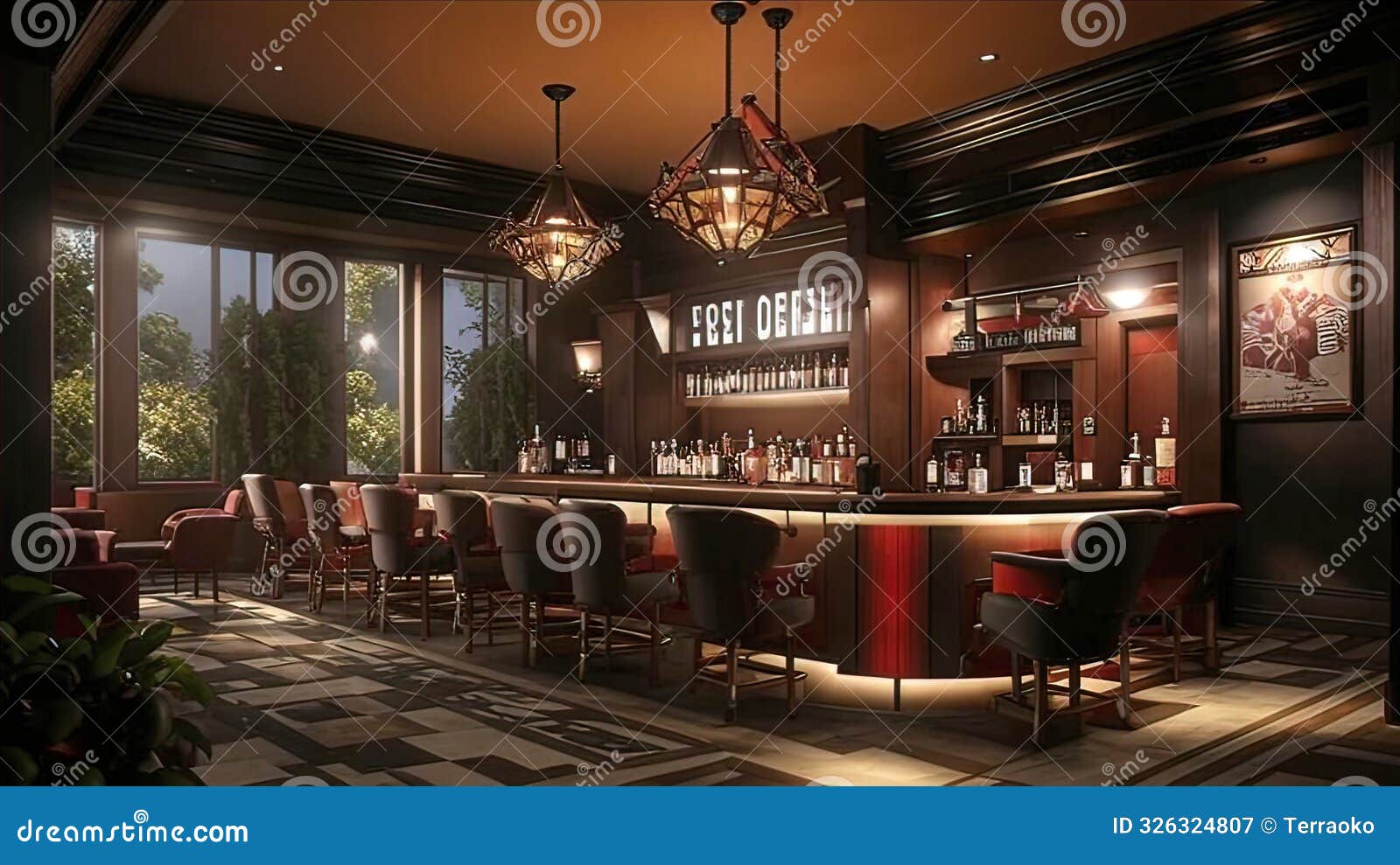 Underground Bar Interior Rendering, Modern Bar Interior Design Style ...