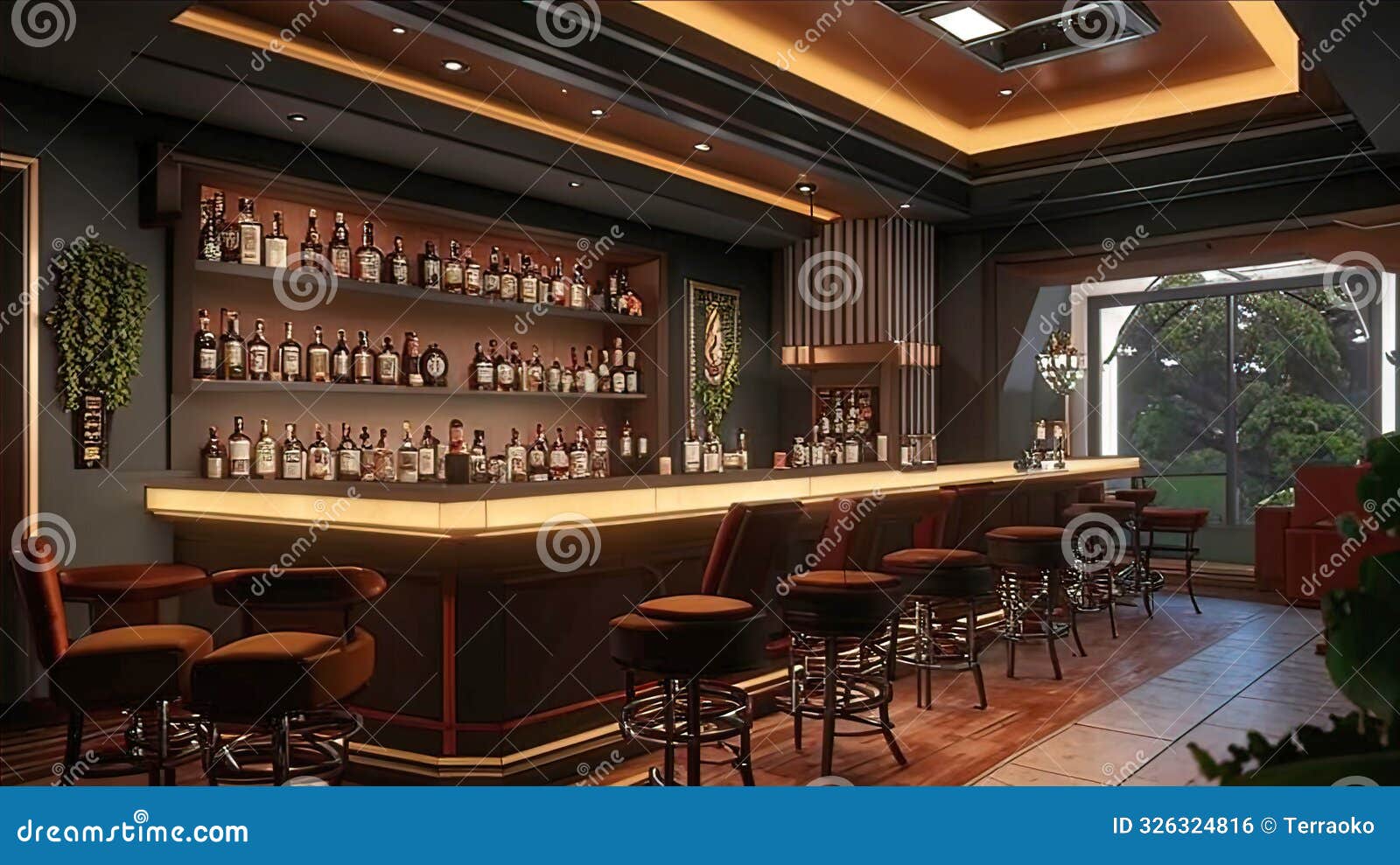 Underground Bar Interior Rendering, Modern Bar Interior Design Style ...