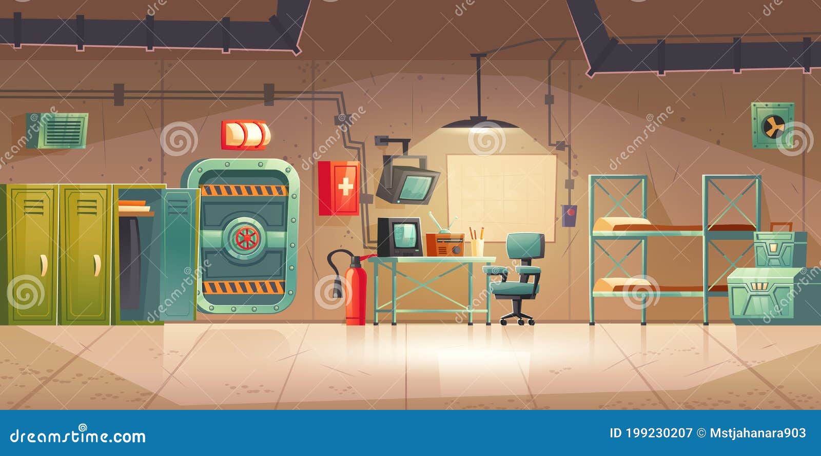 Underground Bunker Empty Bomb Shelter Control Room Cartoon Vector ...
