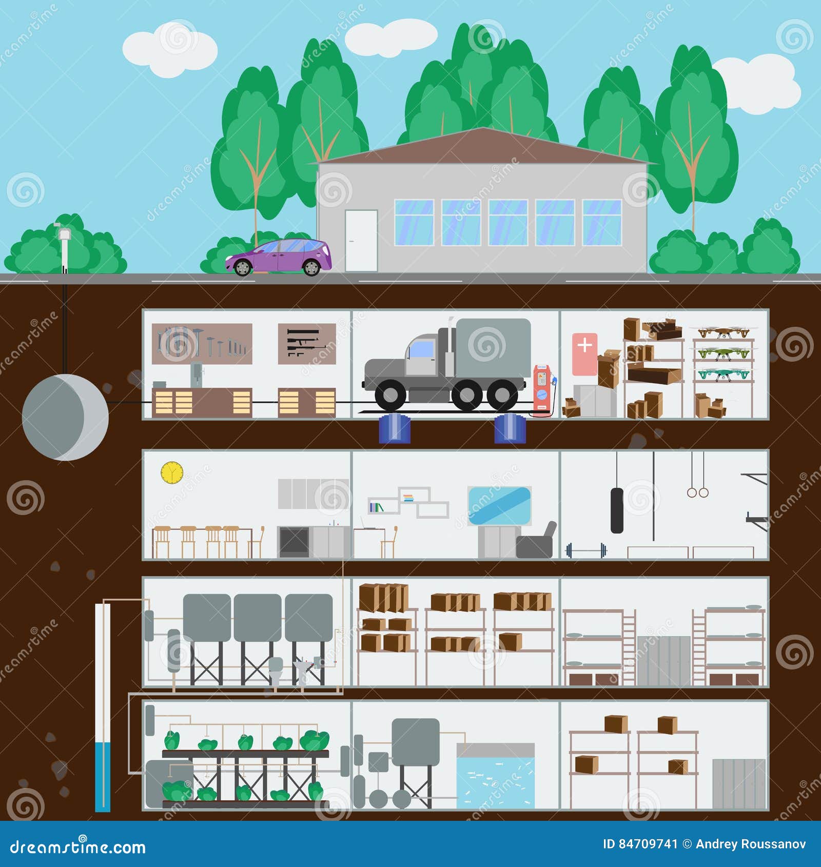 Underground Bunker Infographics Time Line Stages Vector Illustration ...