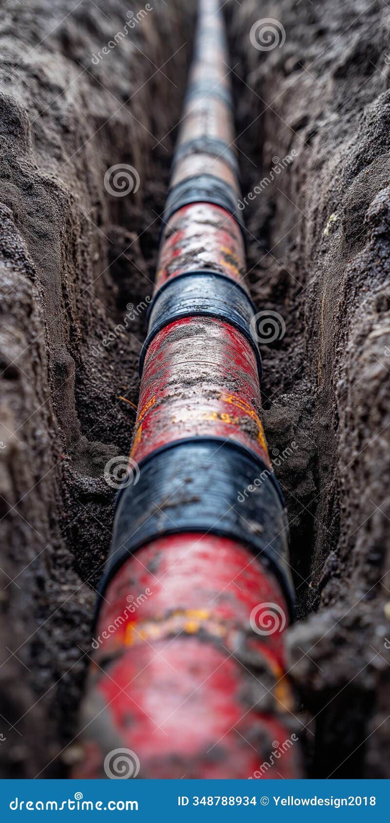 Underground Cable Installation in Trench with Red and Black Protective ...