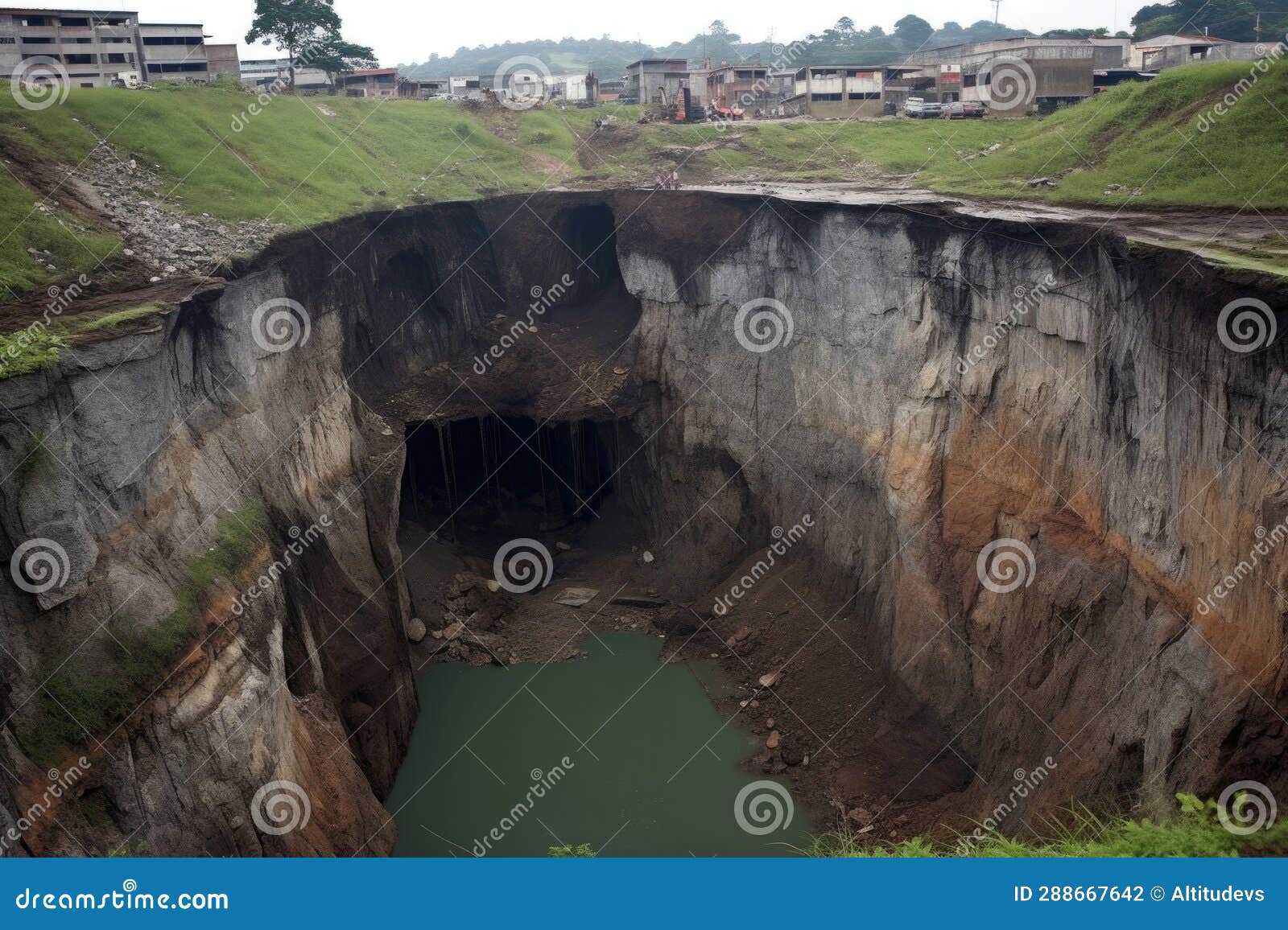 Underground Cave Collapse Causing Surface Sinkhole Stock Photo - Image ...