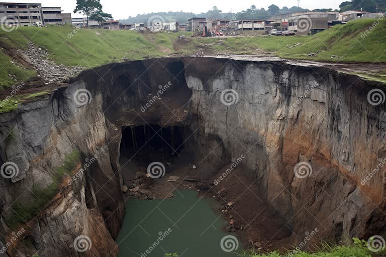 Underground Cave Collapse Causing Surface Sinkhole Stock Photo - Image ...