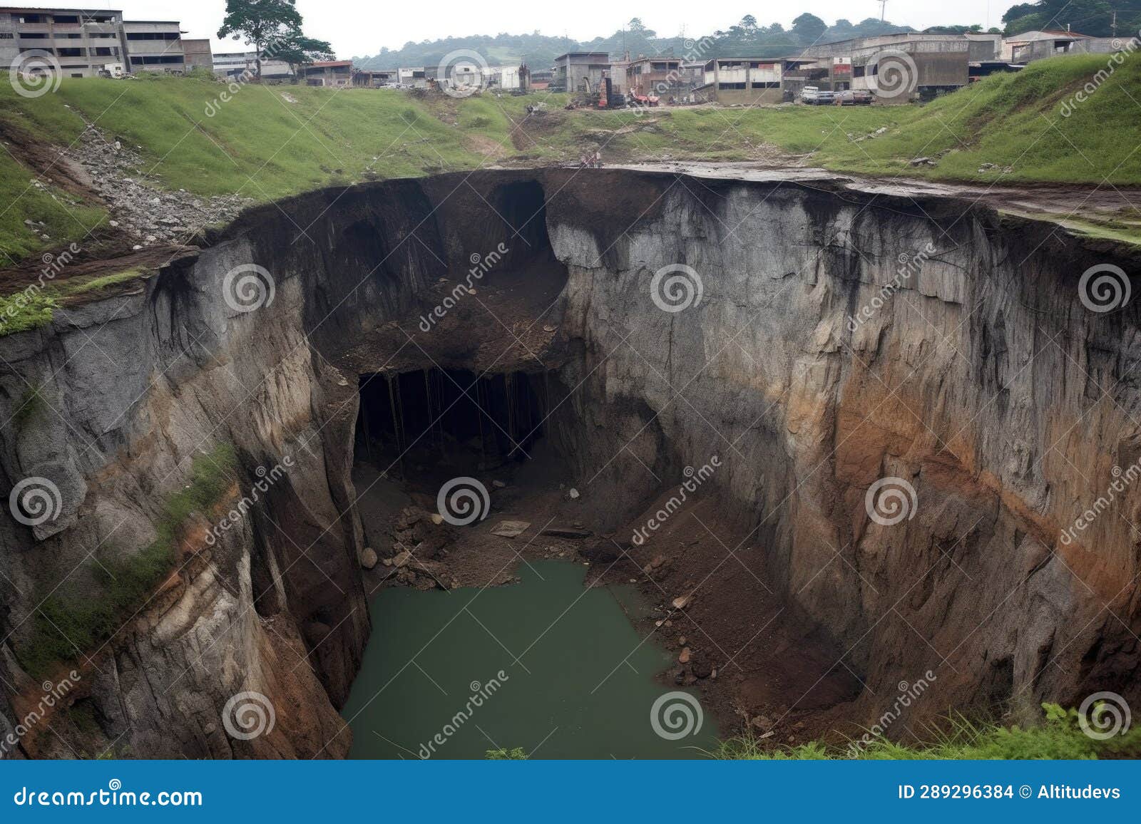 Underground Cave Collapse Causing Surface Sinkhole Stock Photo - Image ...