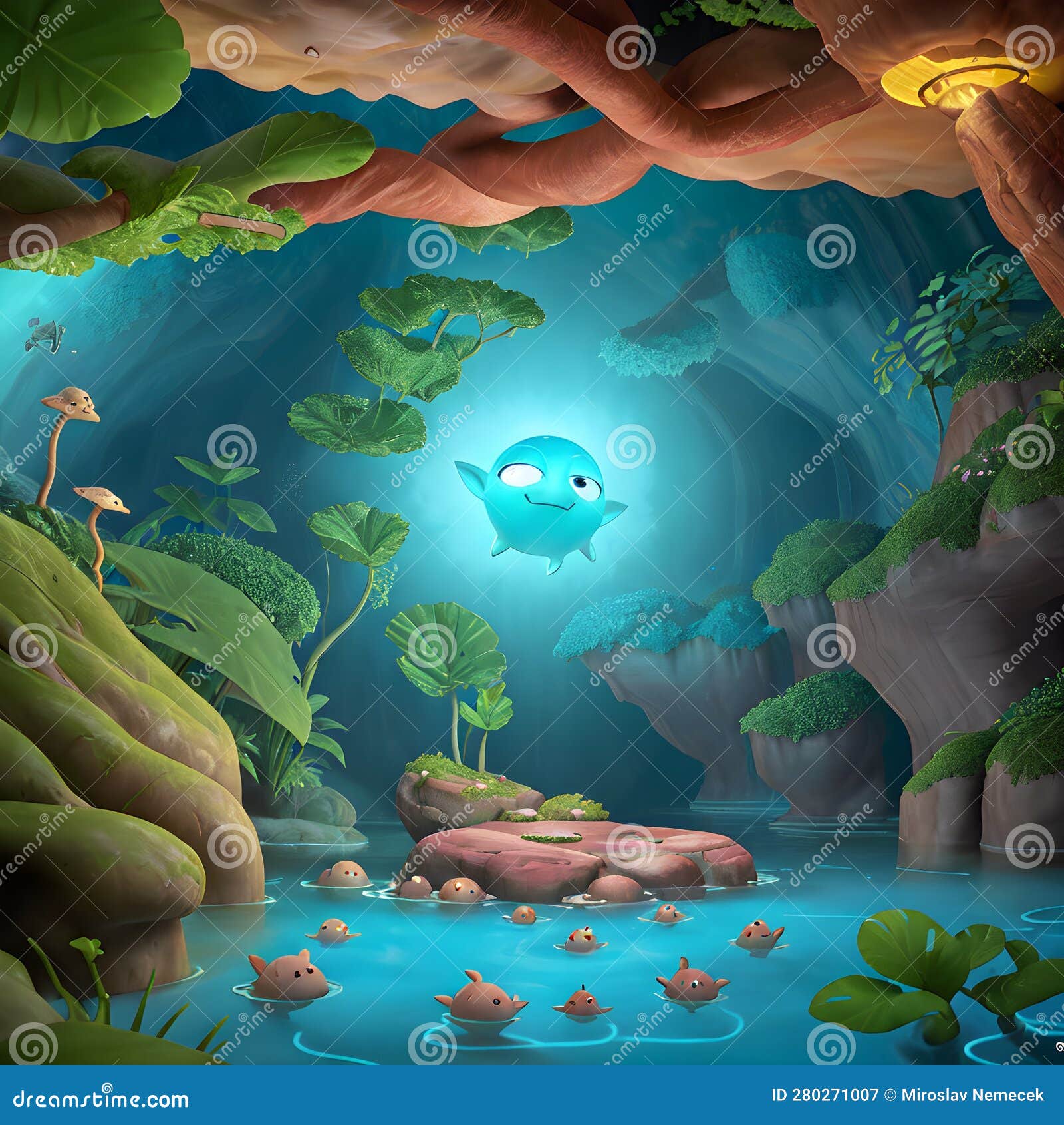Underground Cave with Light Beings, Generative AI Illustration Stock ...