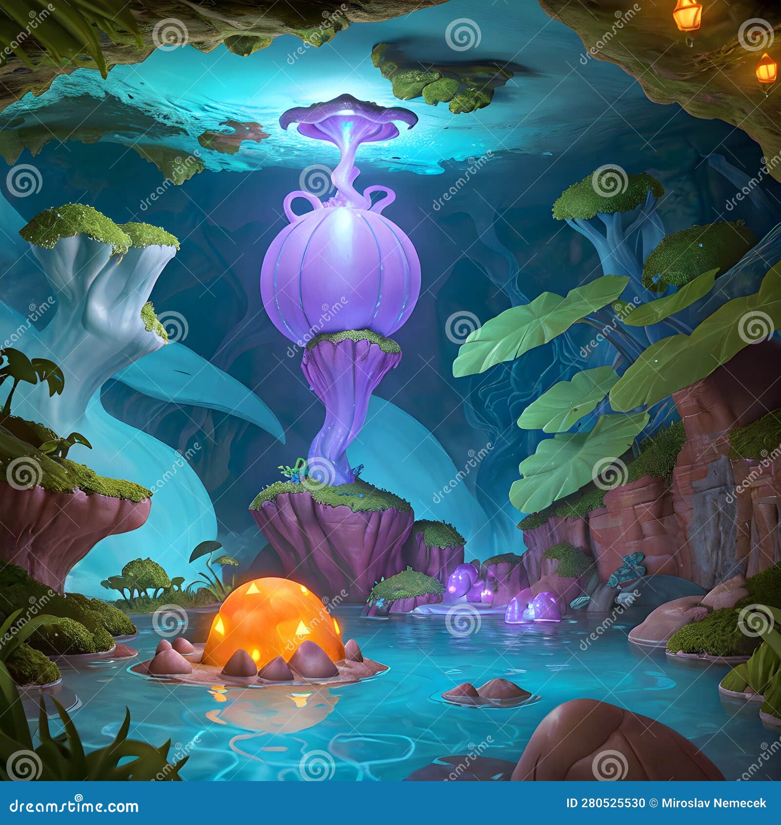 Underground Cave with Light Beings, Generative AI Illustration Stock ...