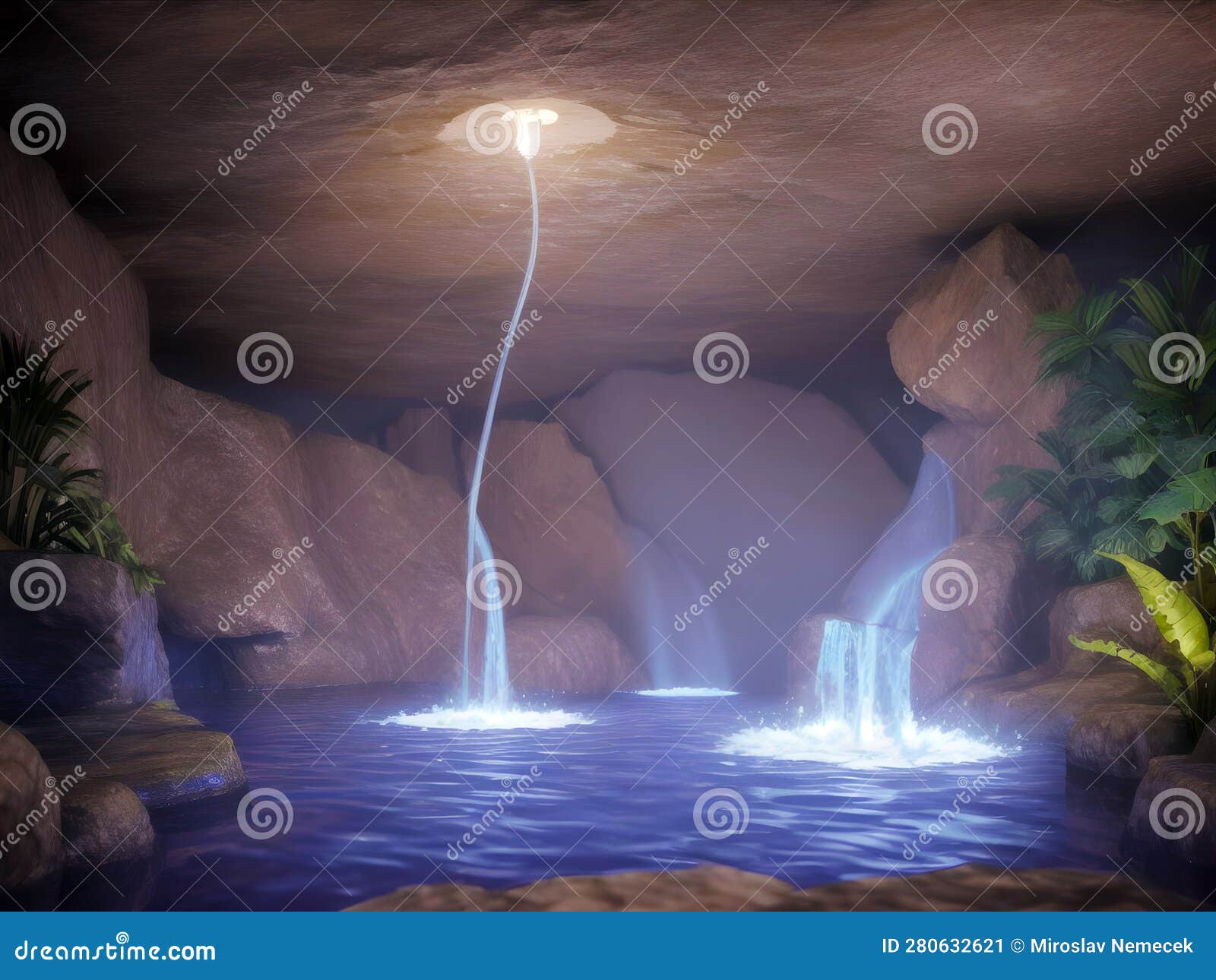Underground Cave with Light Beings, Generative AI Illustration Stock ...