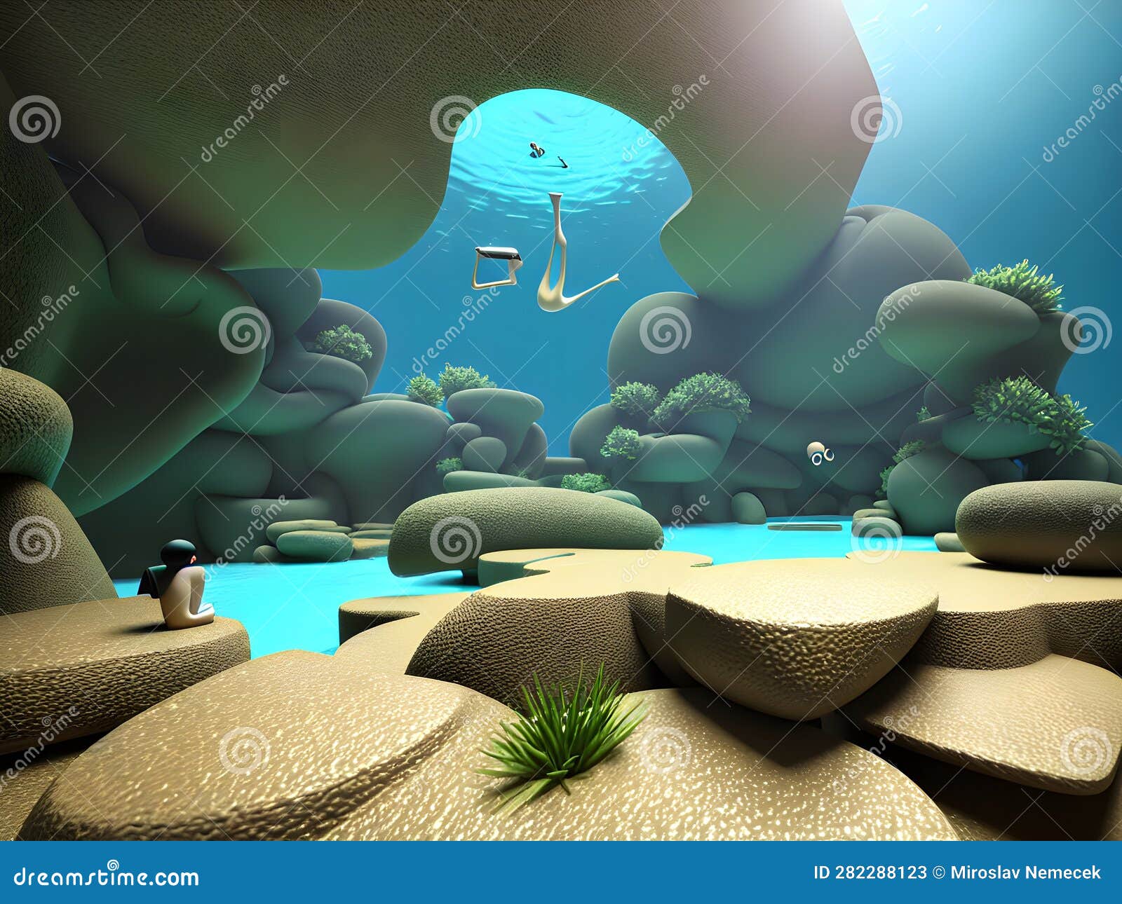 Underground Cave with Light Beings, Generative AI Illustration Stock ...