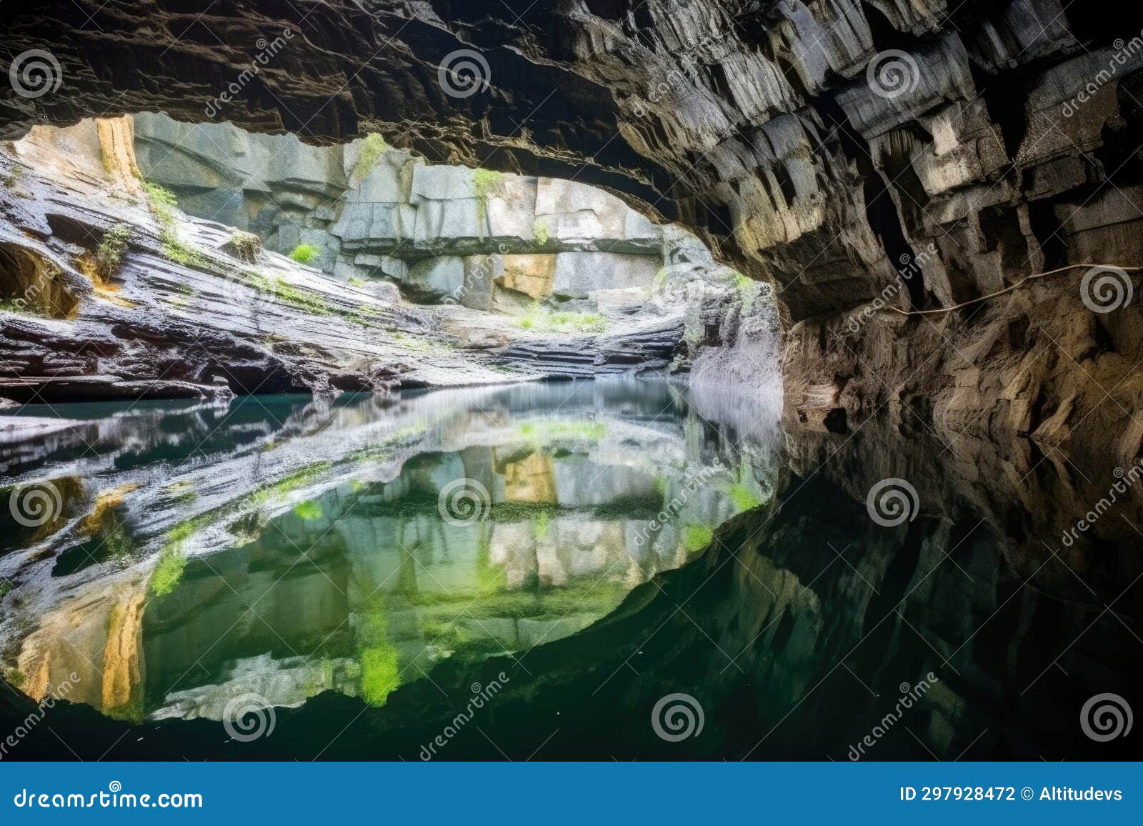 Underground Cave with a Reflective Subterranean Lake Stock Photo ...