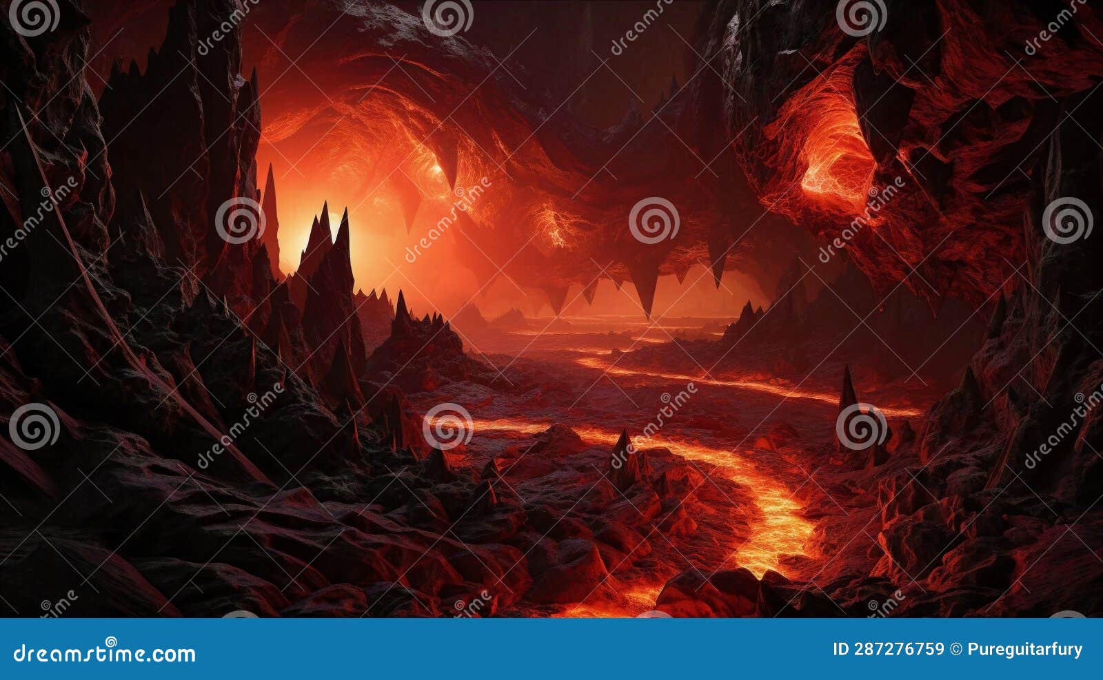 Underground Cavern Full of Fire and Flowing Lava Stock Illustration ...