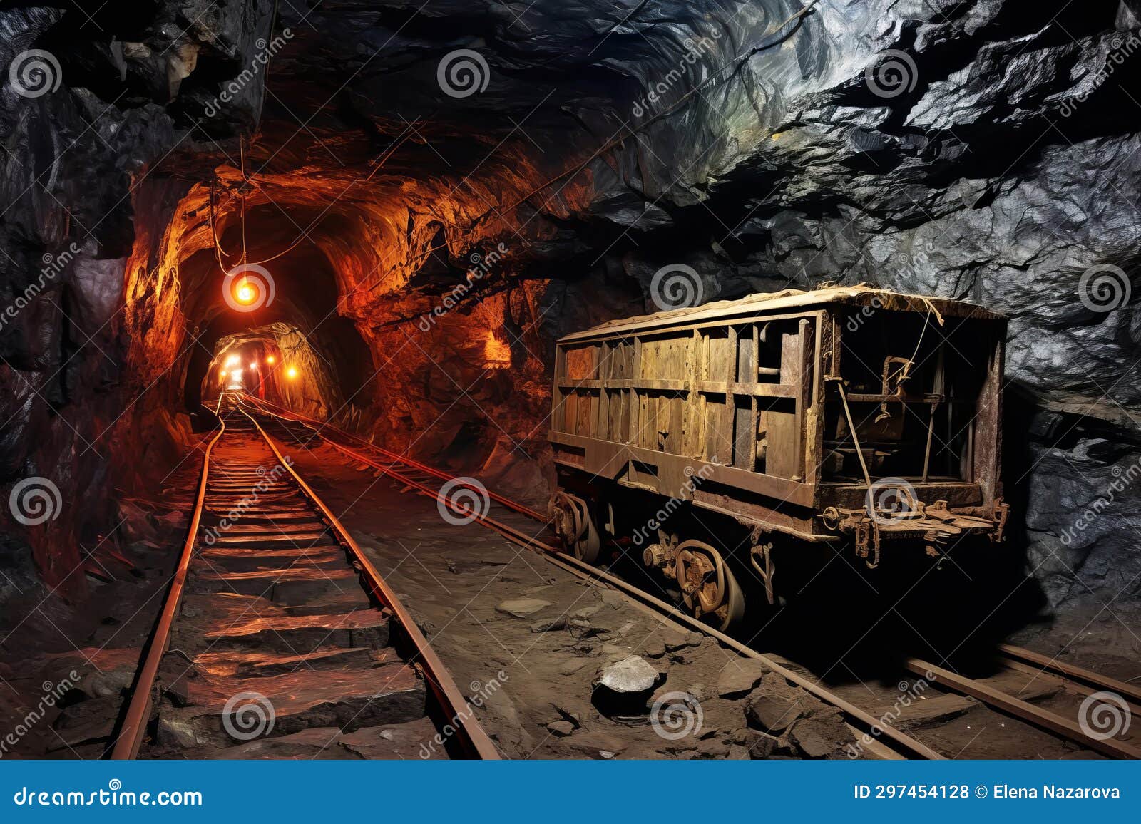 Underground Coal Mine with Rails and Trolley Stock Photo - Image of ...
