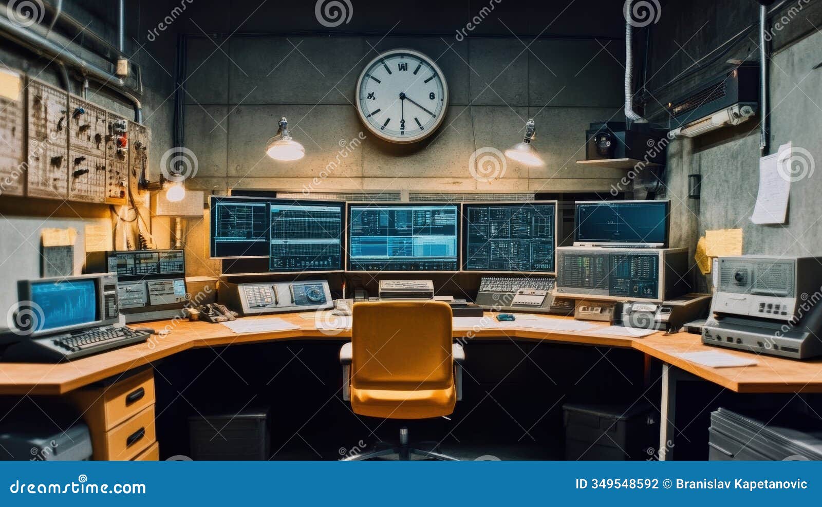 Underground Command Center with Multiple Monitors and Vintage Equipment ...