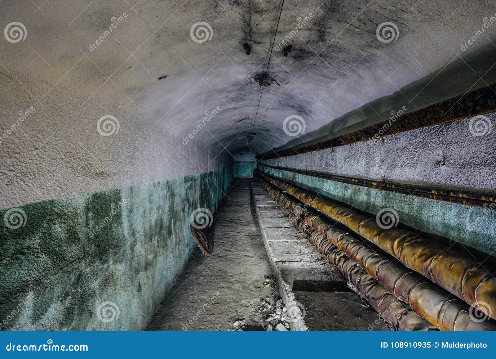 Underground Communication Tunnel with Pipeline Stock Image - Image of ...