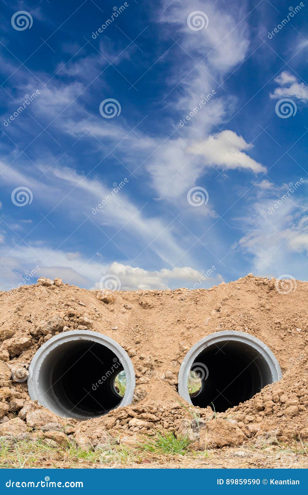 Underground Concrete Pipe with Sky. Stock Photo - Image of round ...