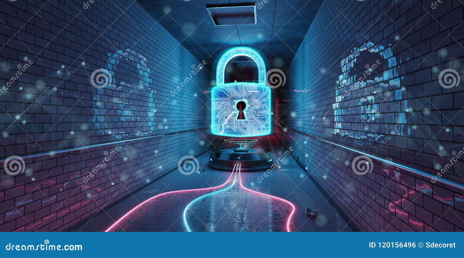 Underground Cyber Security Hologram with Digital Padlock 3D Rend Stock ...