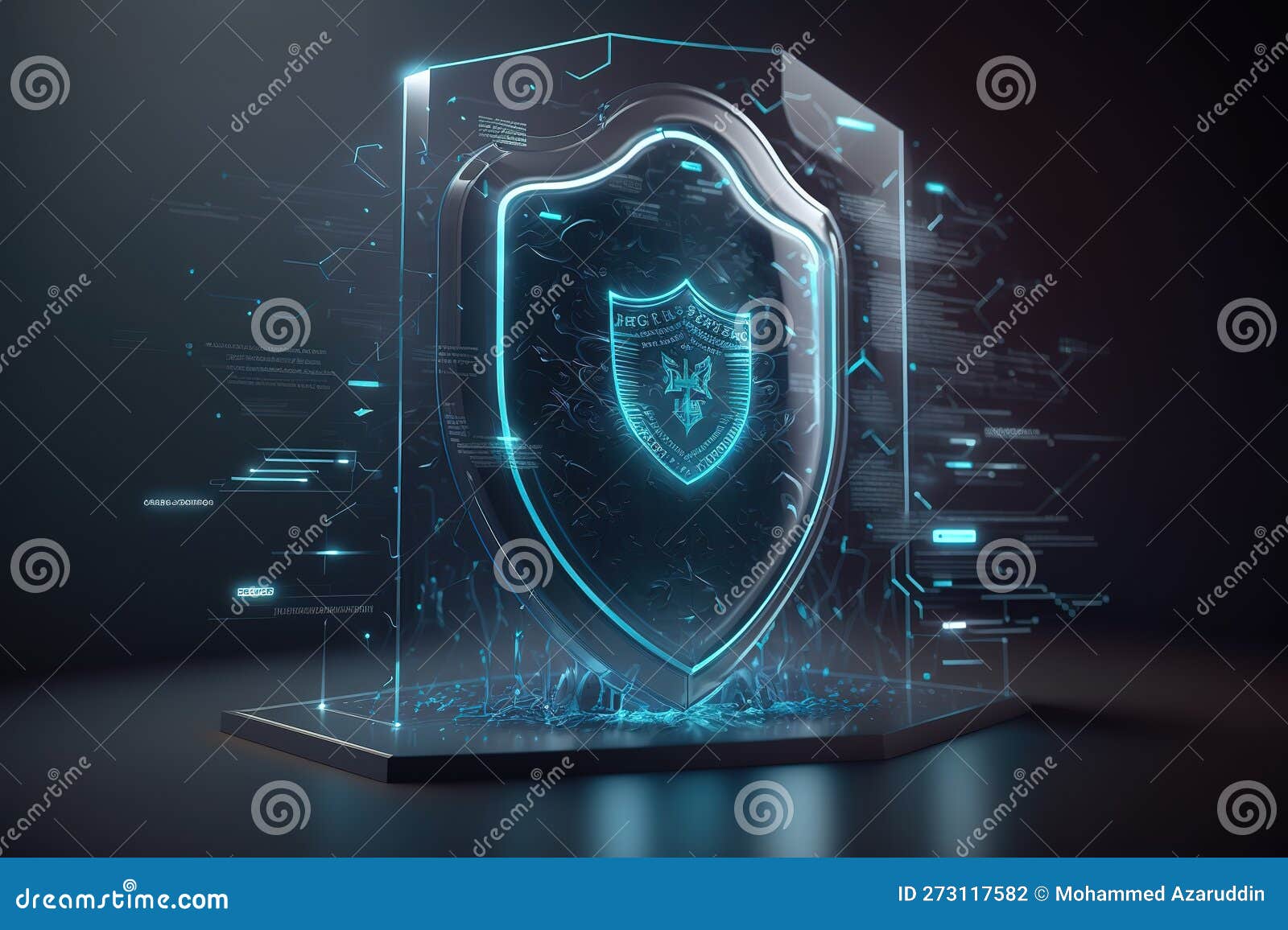 Underground Cyber Security Hologram with Digital Shield 3D Rendering ...