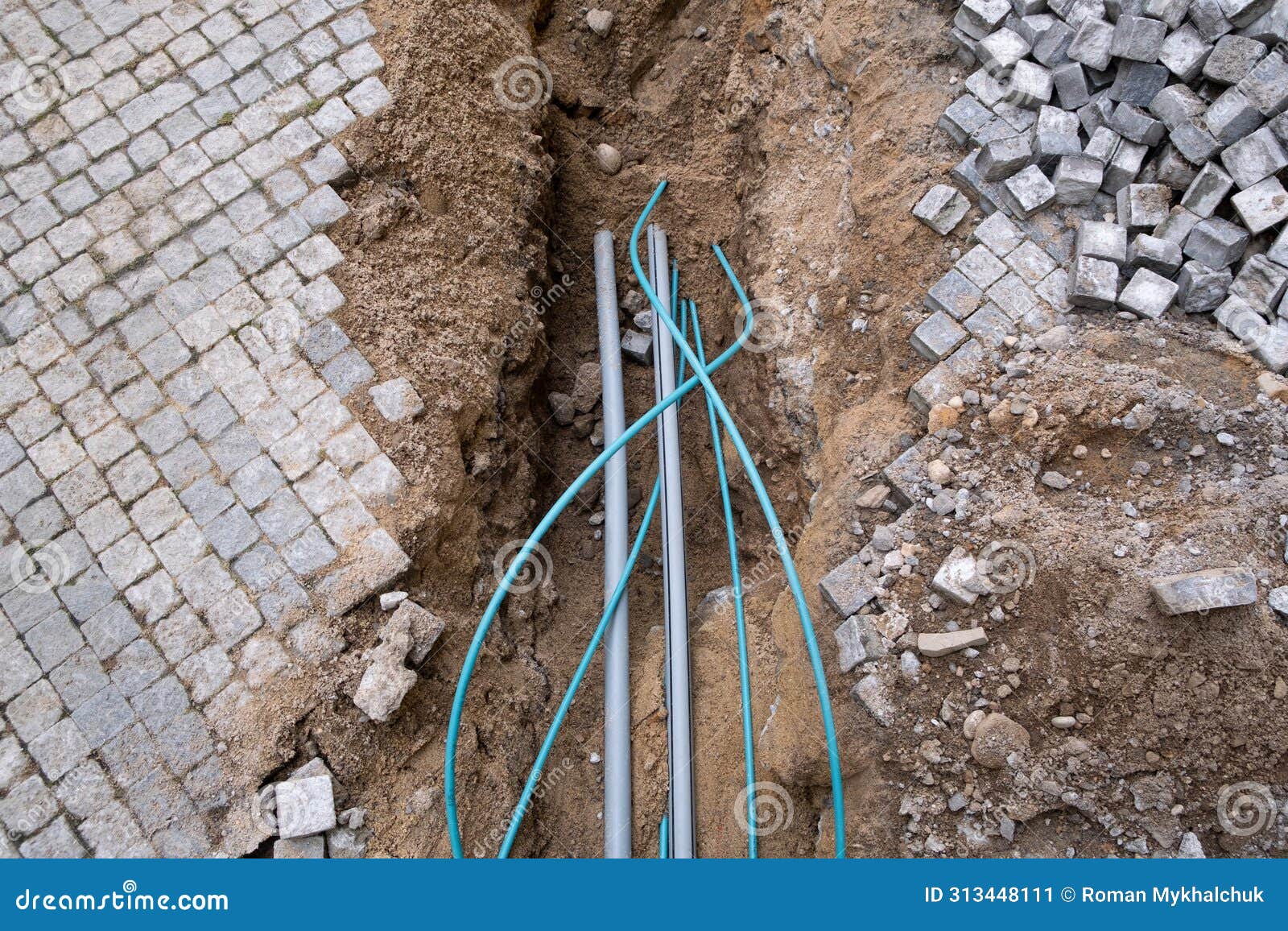 Underground Electric Cable Infrastructure Communication Installation at ...