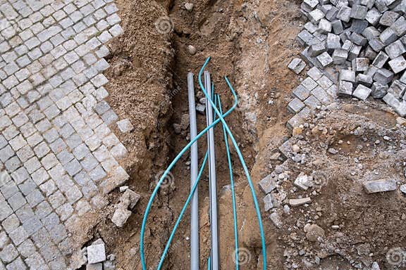 Underground Electric Cable Infrastructure Communication Installation at ...