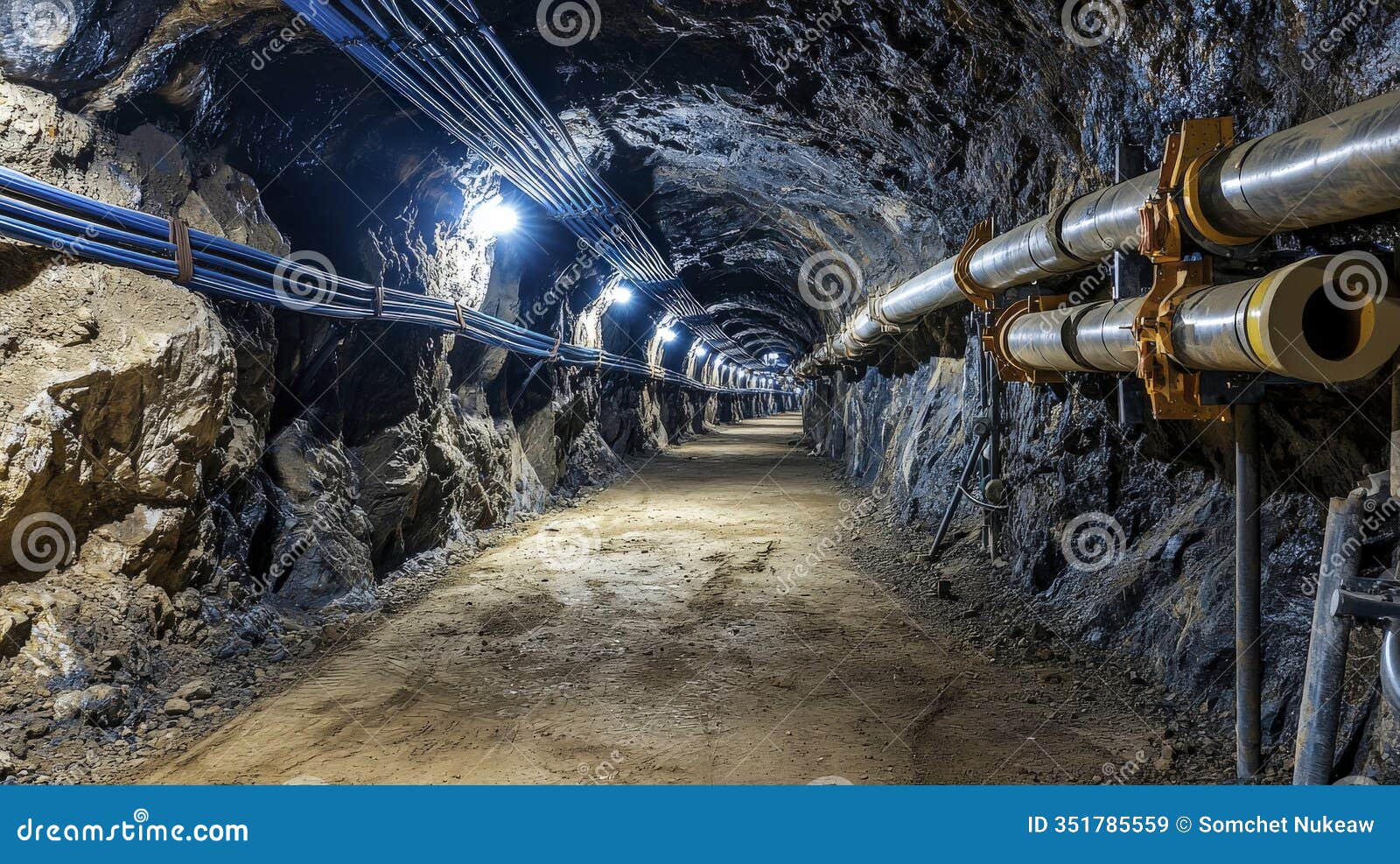 Underground Fiber Optic Cable Infrastructure Tunnel Wide-angle Shot ...