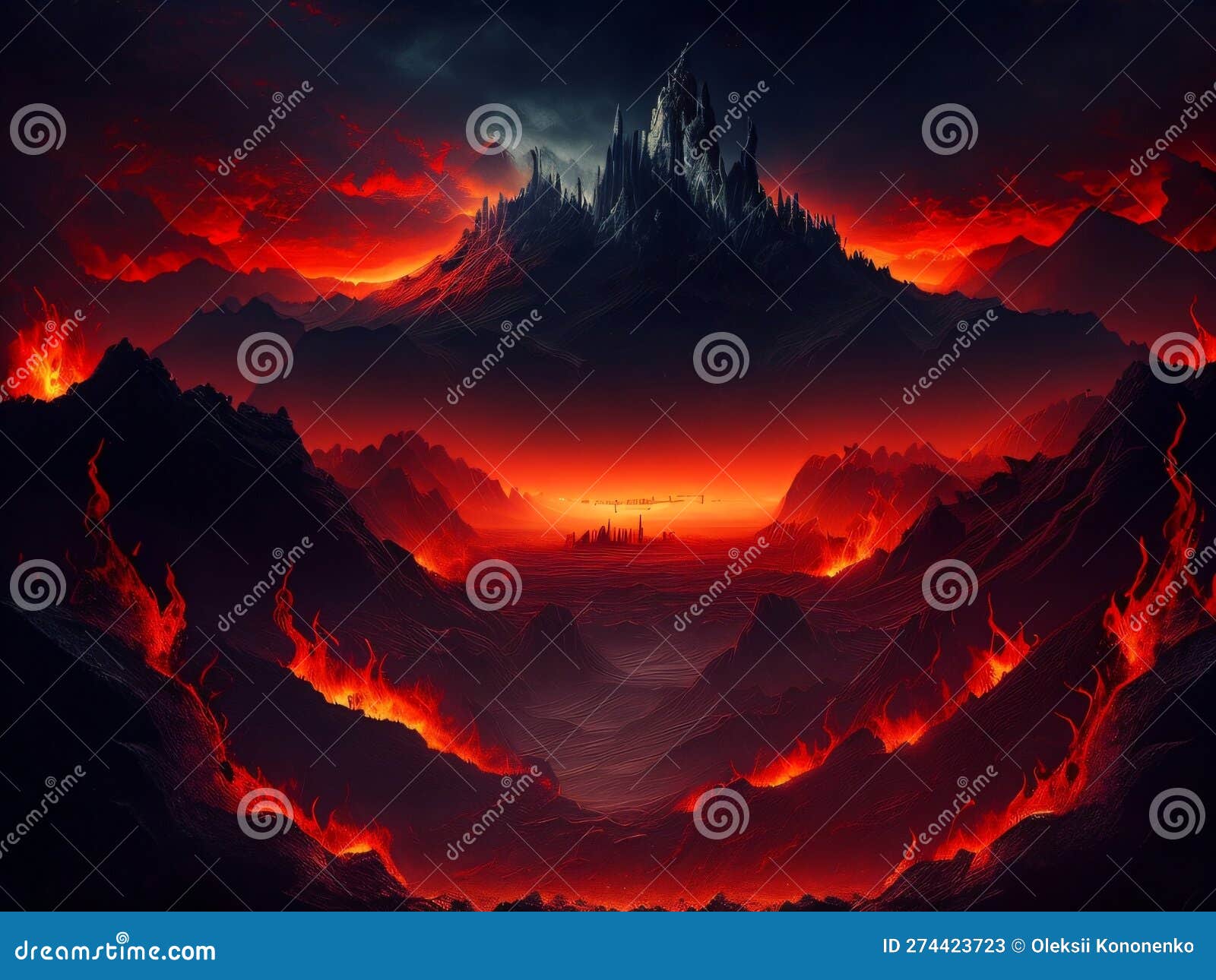 Underground Hell Landscape. Digital Illustration Of Fantasy Environment ...