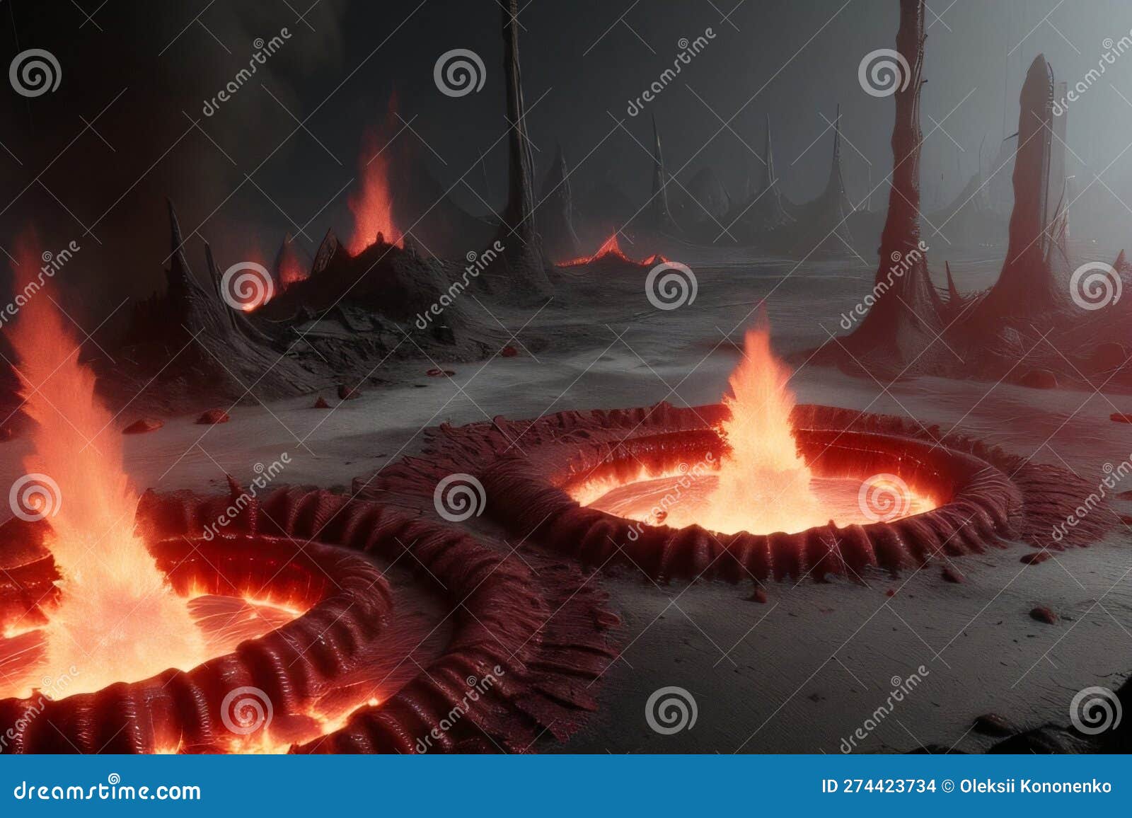 Underground Hell Landscape. Digital Illustration Of Fantasy Environment ...